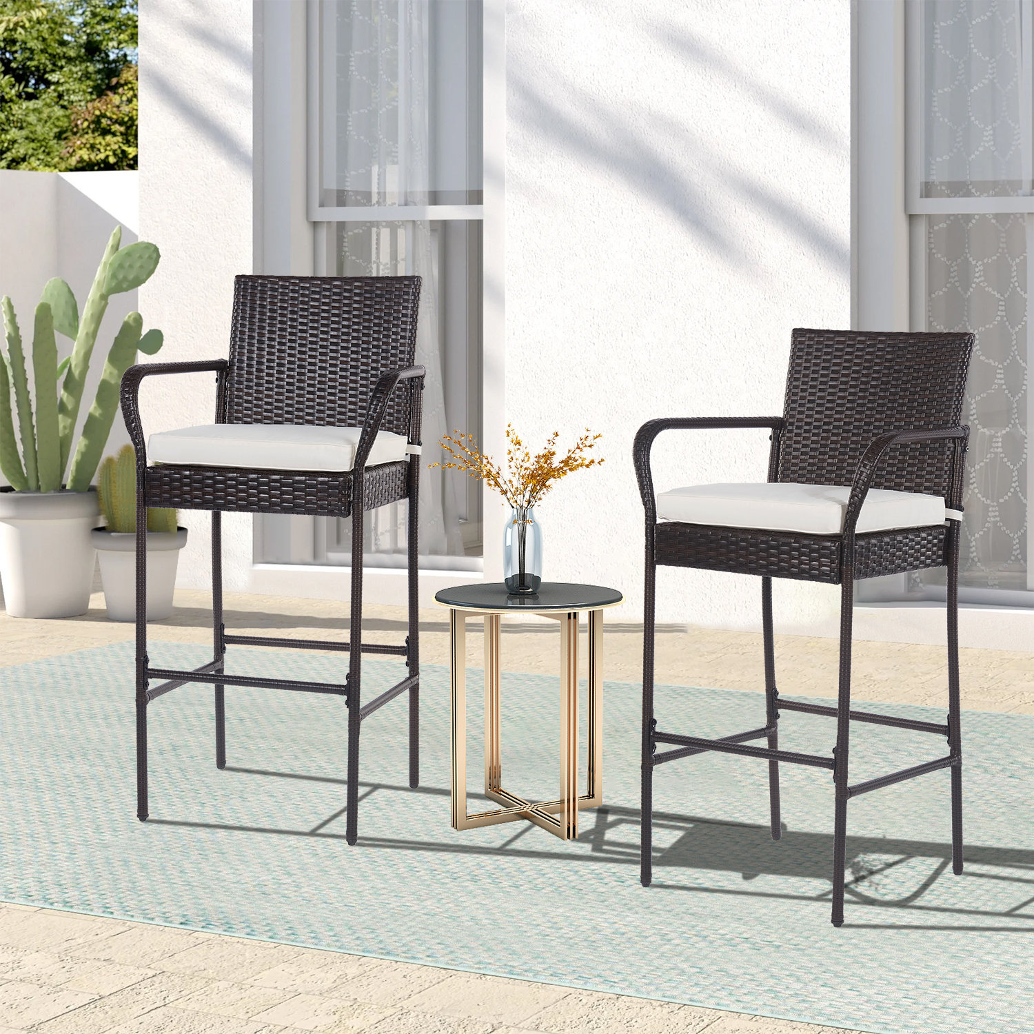 Winston Porter Saundra 43" Patio Bar Stool with Cushion - Wayfair Canada