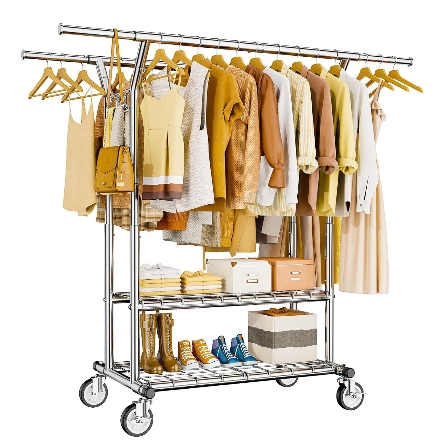 Rebrilliant Heavy Duty Clothes Rack, Rolling Clothing Rack With Shelves ...