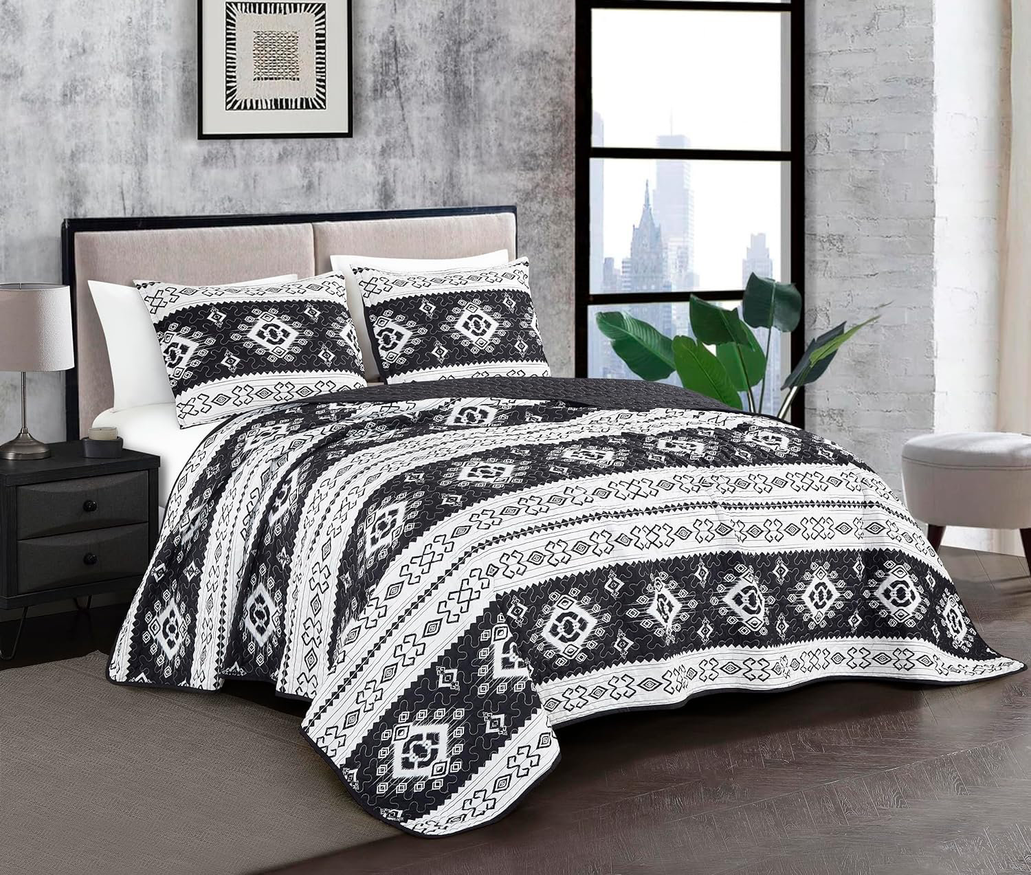 Chezmoi Collection Indie Boho Geometric Symbols Microfiber Quilt Set ...