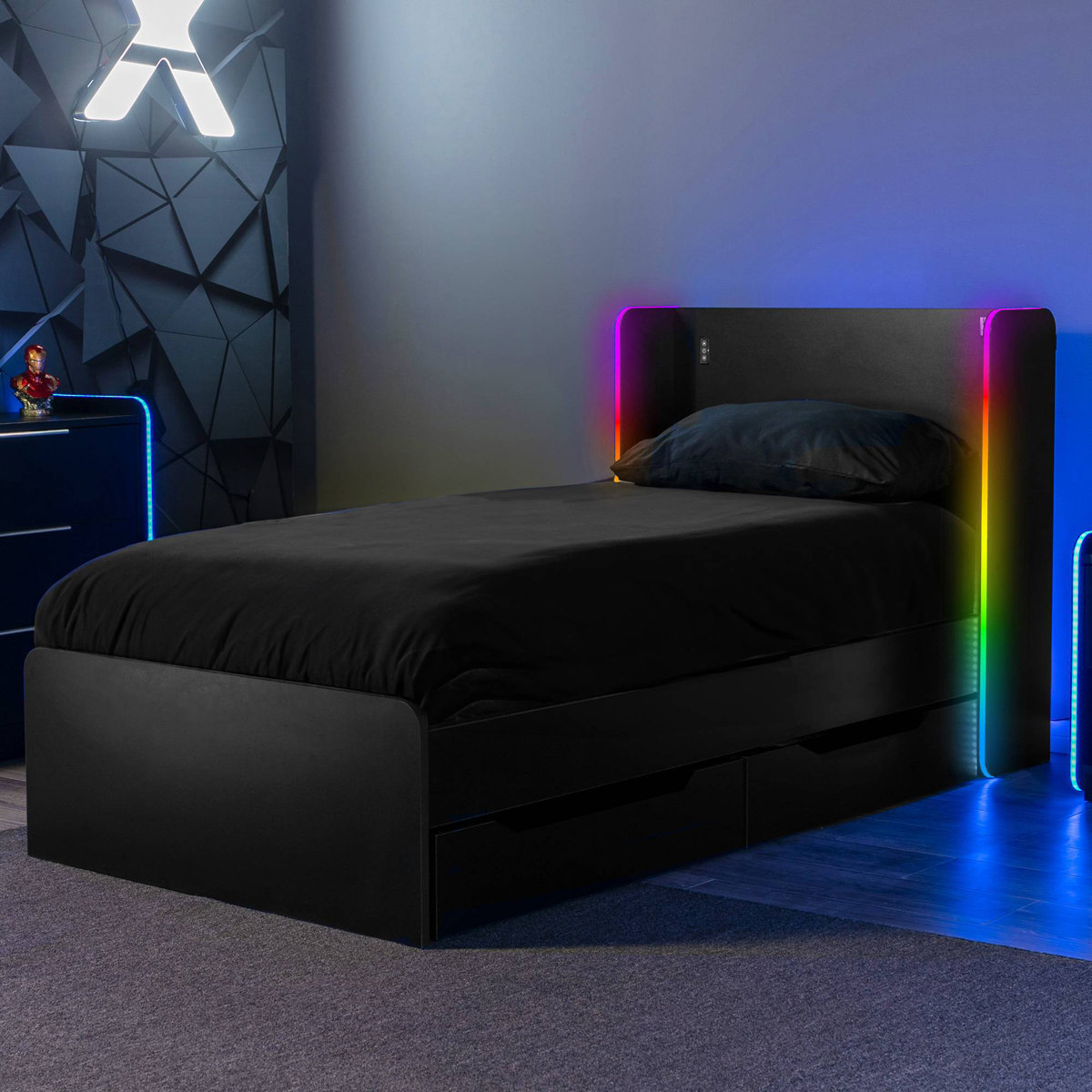 X Rocker Electra LED Single Gaming Bed with Drawers - Black | Wayfair.co.uk