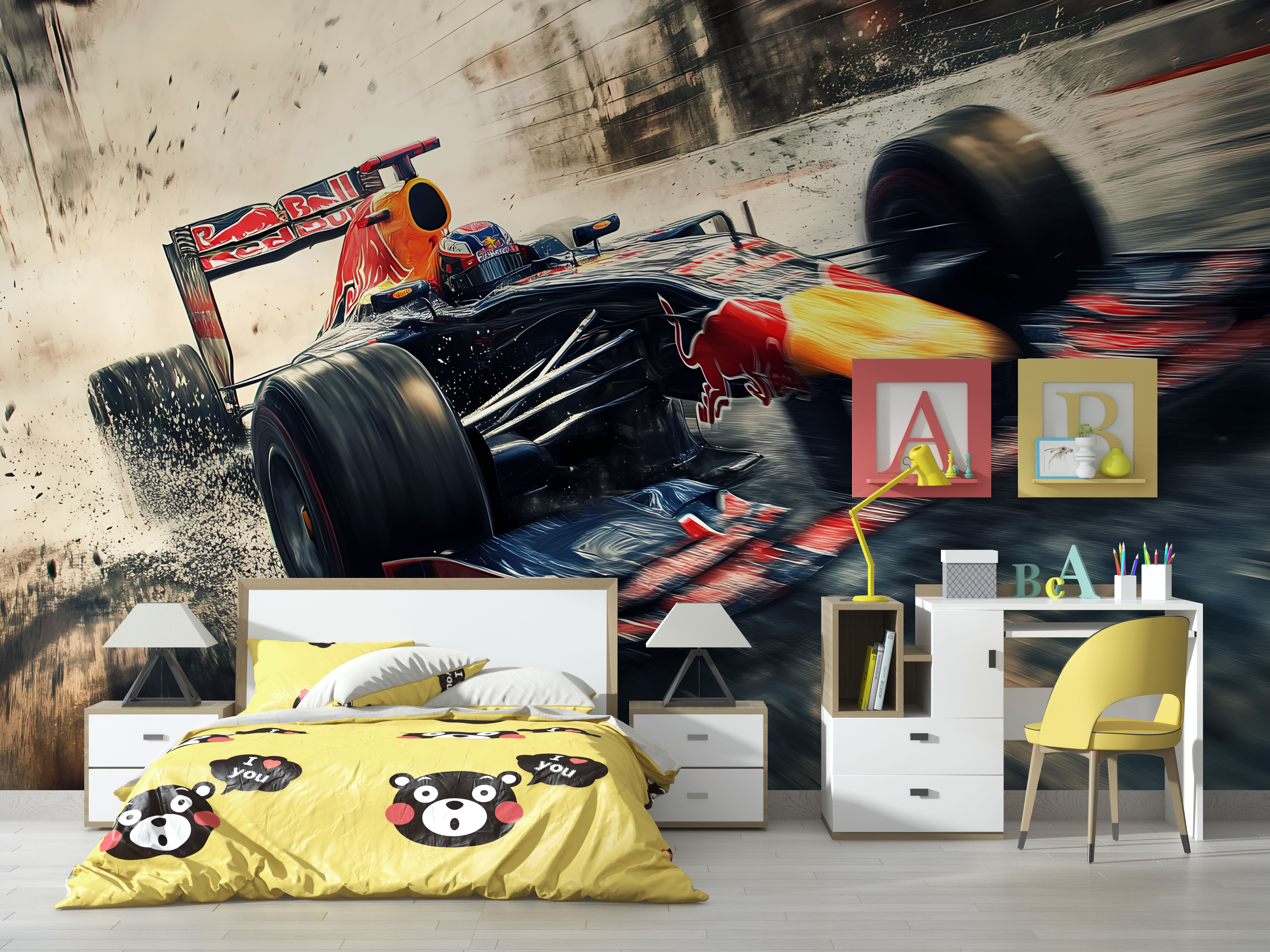 Stickalz Formula 1 Racing Car Wall Mural – Speed Track Wallpaper For ...