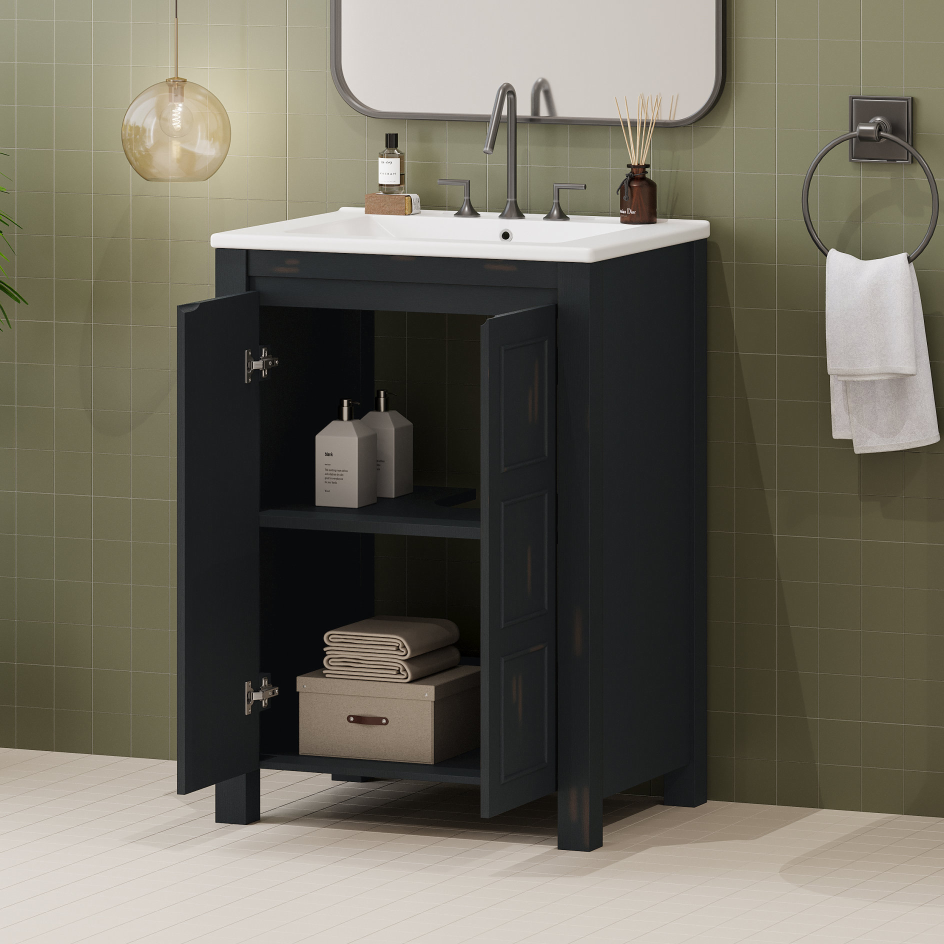 Winston Porter Shawney 24'' Single Bathroom Vanity with Ceramic Top ...