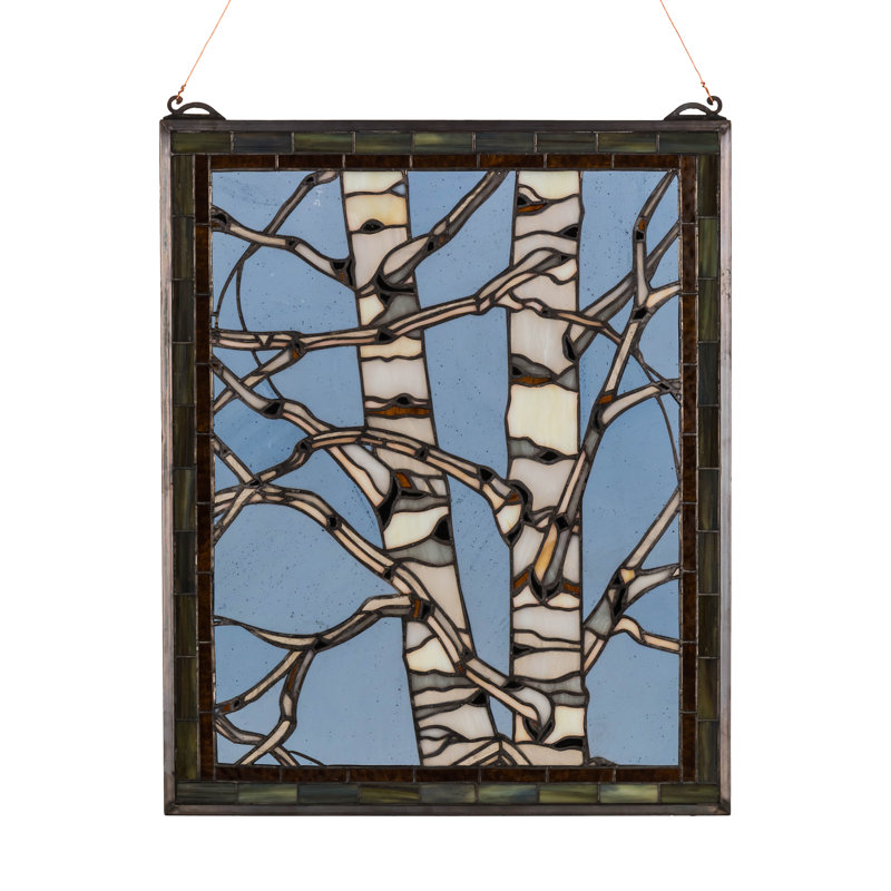 Loon Peak® Birch Tree In Winter Stained Glass Window Panel | Wayfair