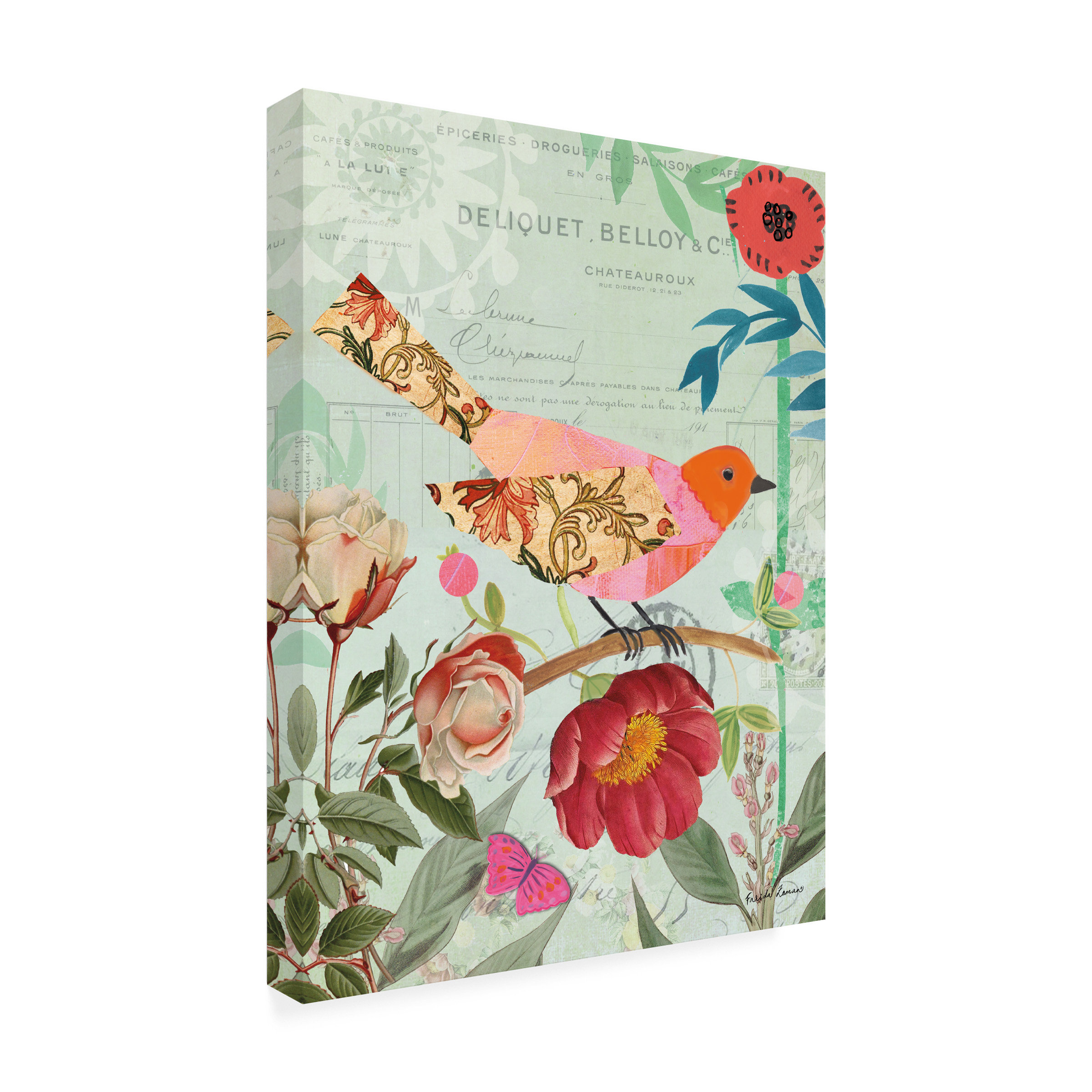 One Allium Way® Farida Zaman ''Collage Bird'' Canvas Art | Wayfair