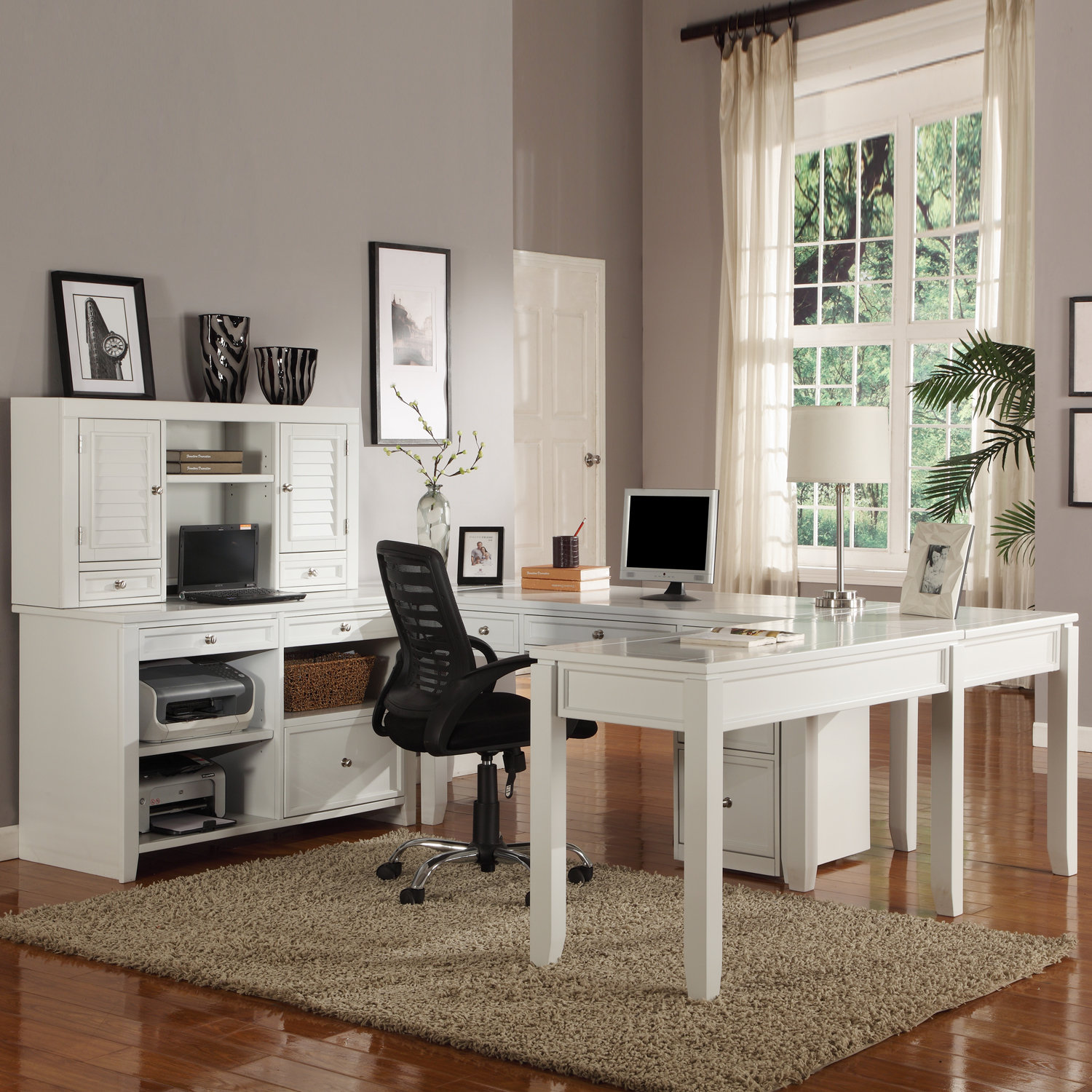 Lark Manor Assiah 7 Solid Wood U-Shaped Computer Desk Office Set with ...
