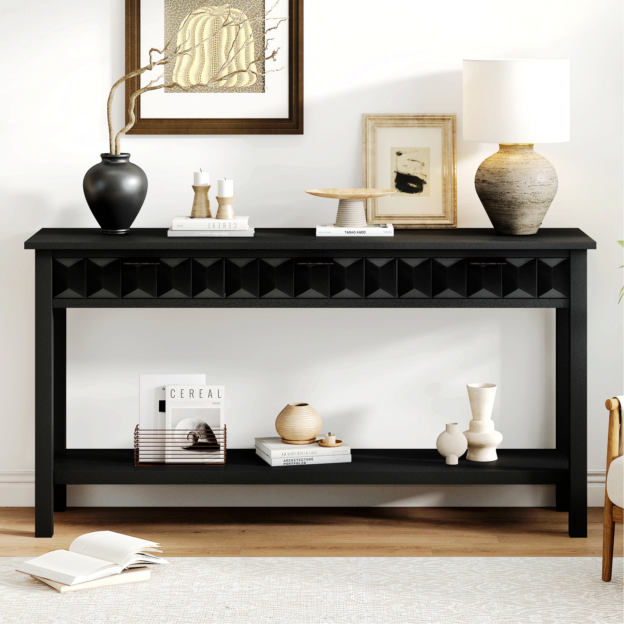 Lark Manor™ Stylish Console Table With Drawers Amd Bottom Storage Shelf ...