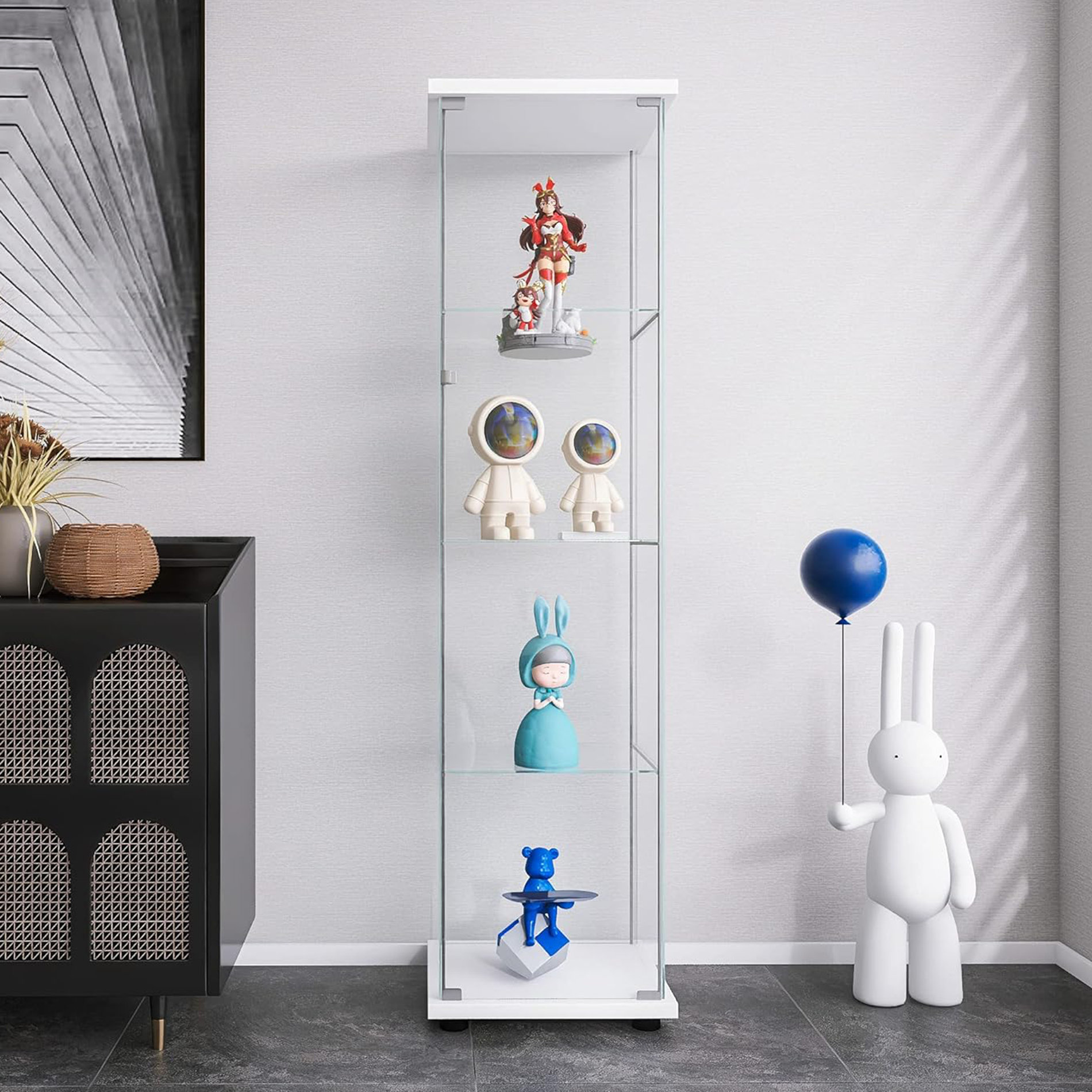 AONYAYBM White Glass Display Cabinet, Glass Display Cases With 4 ...
