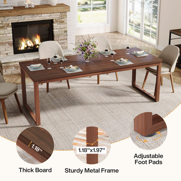 Ebern Designs 78.7" Dining Table for 6-8 People, Modern Rectangular ...