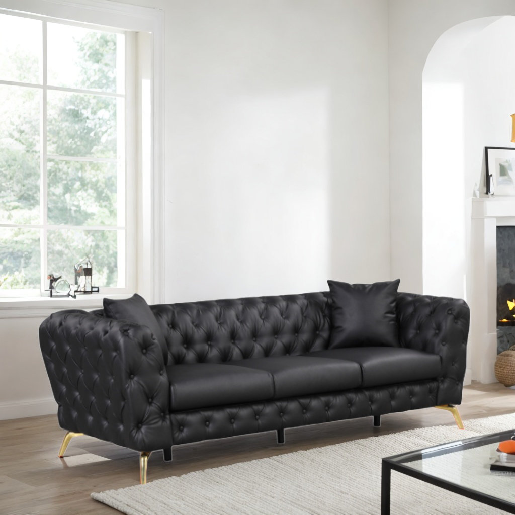 Everly Quinn Winnetka 88.5" Upholstered PU Sofa Button Tufted Sofa ...