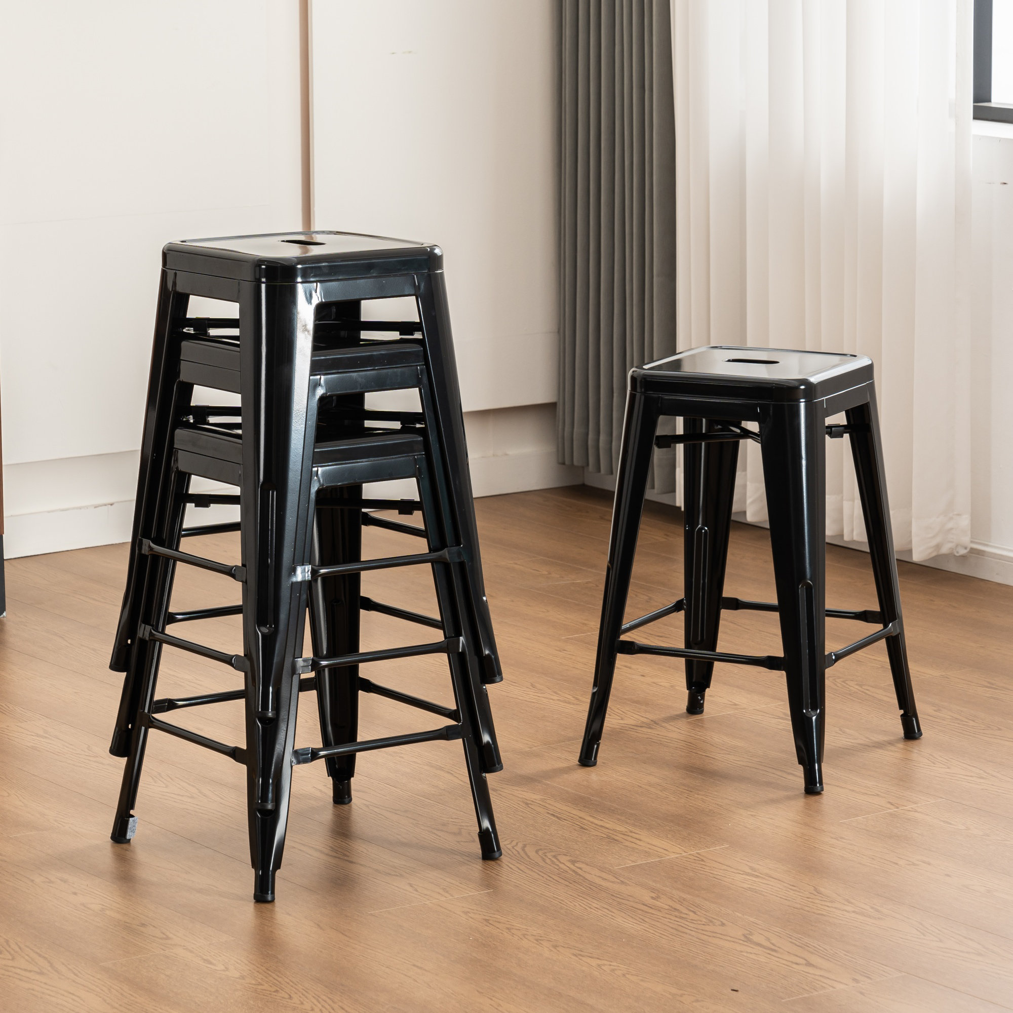 YOUNIKE 24''H Modern Counter Stool with Metal Frame, Backless Stackable ...