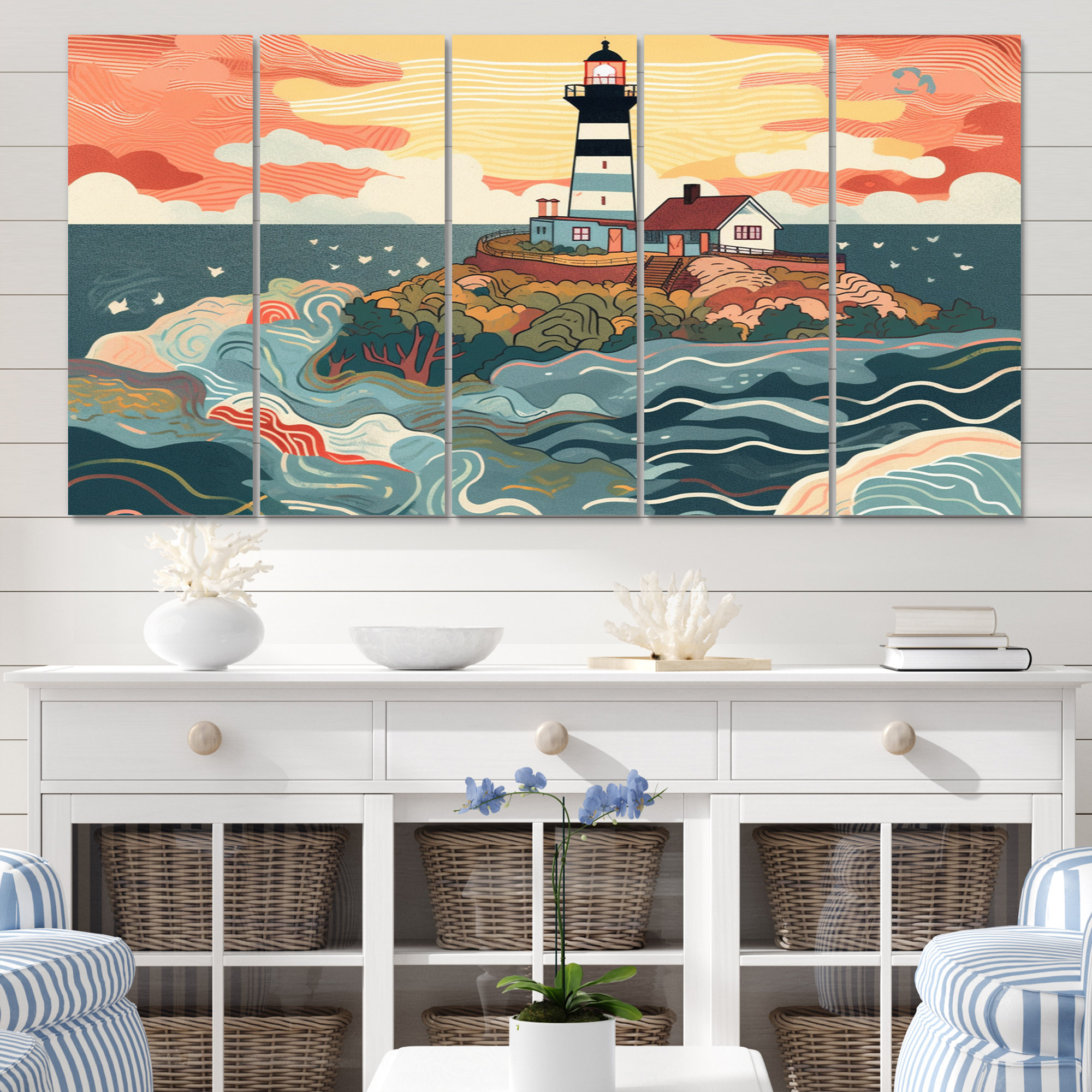 Longshore Tides Coastal Guiding Light I - Coastal Canvas Print - 5 ...