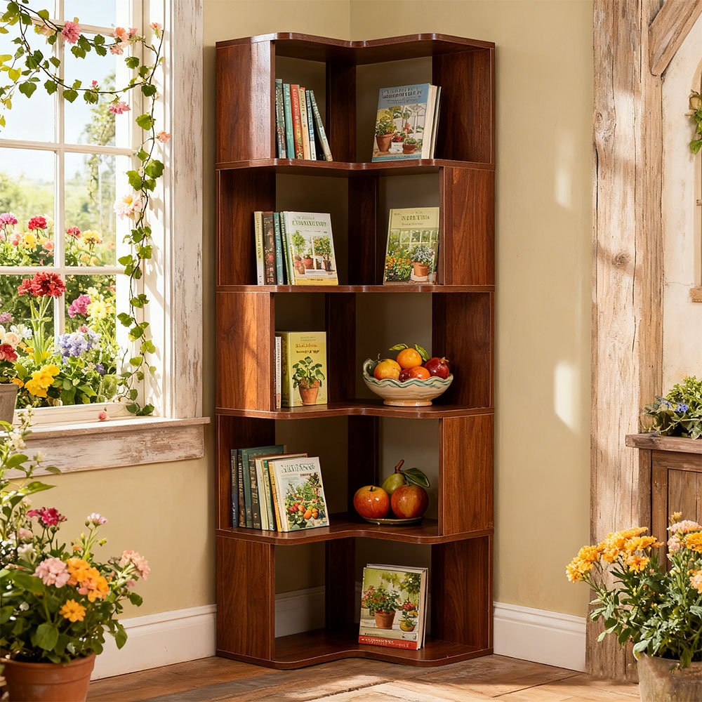 17 Stories 5-Tier Wooden L-shaped Corner Storage Shelf | Wayfair.co.uk