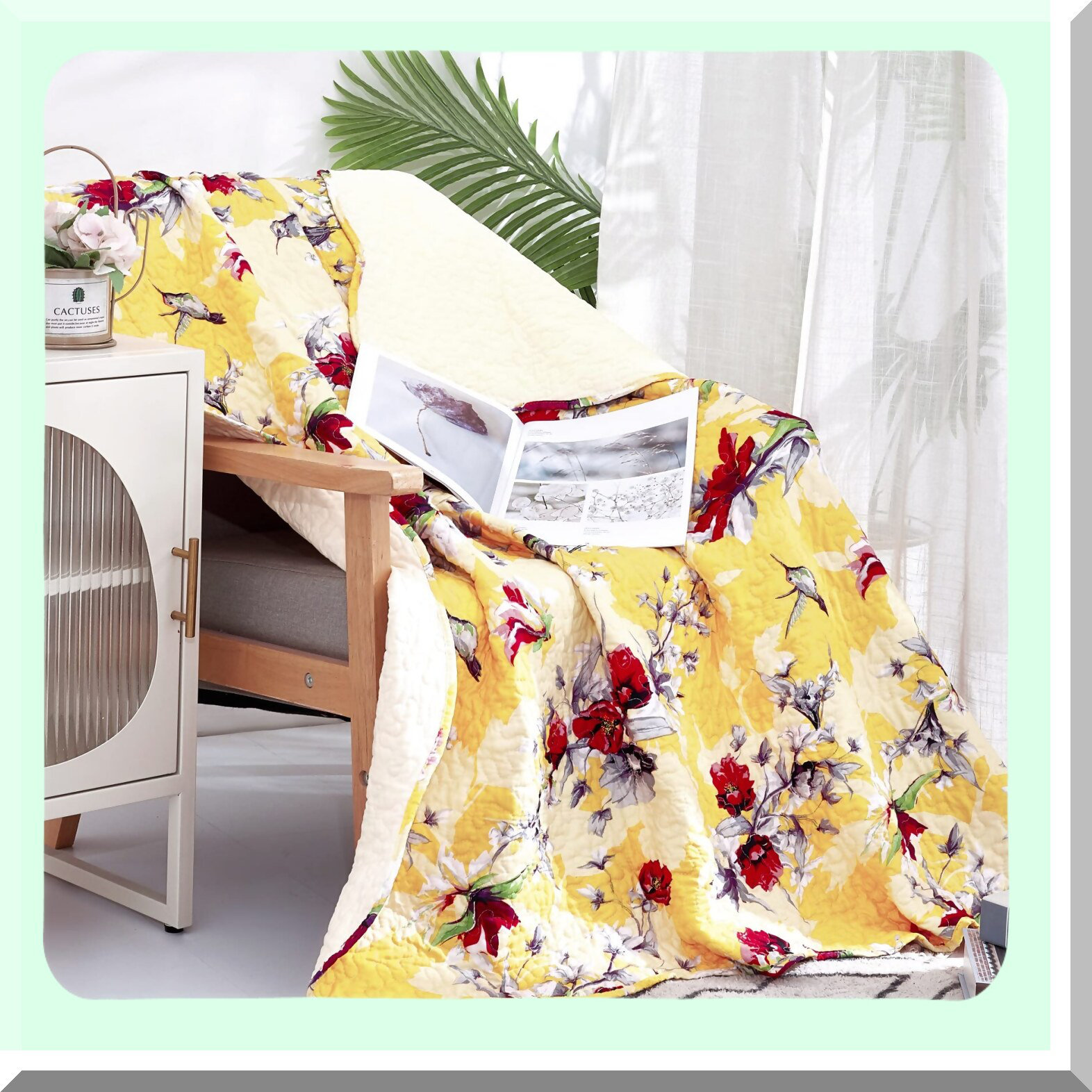 BRBCA Sunny Blooms Hummingbird Quilt - Vibrant Yellow Floral Throw ...