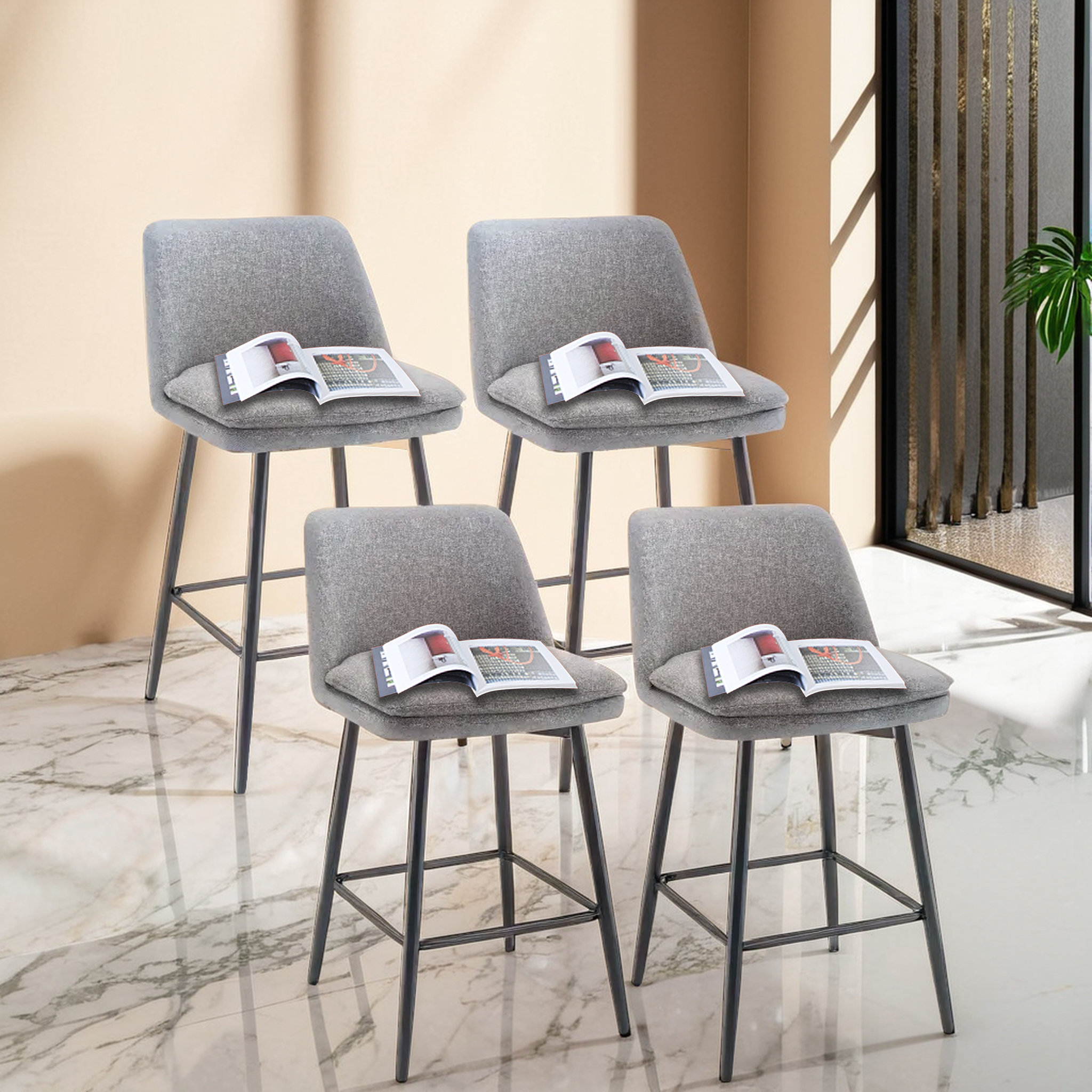 Corrigan Studio® Upholstered Swivel Metal Linen Counter Chairs Bar ...