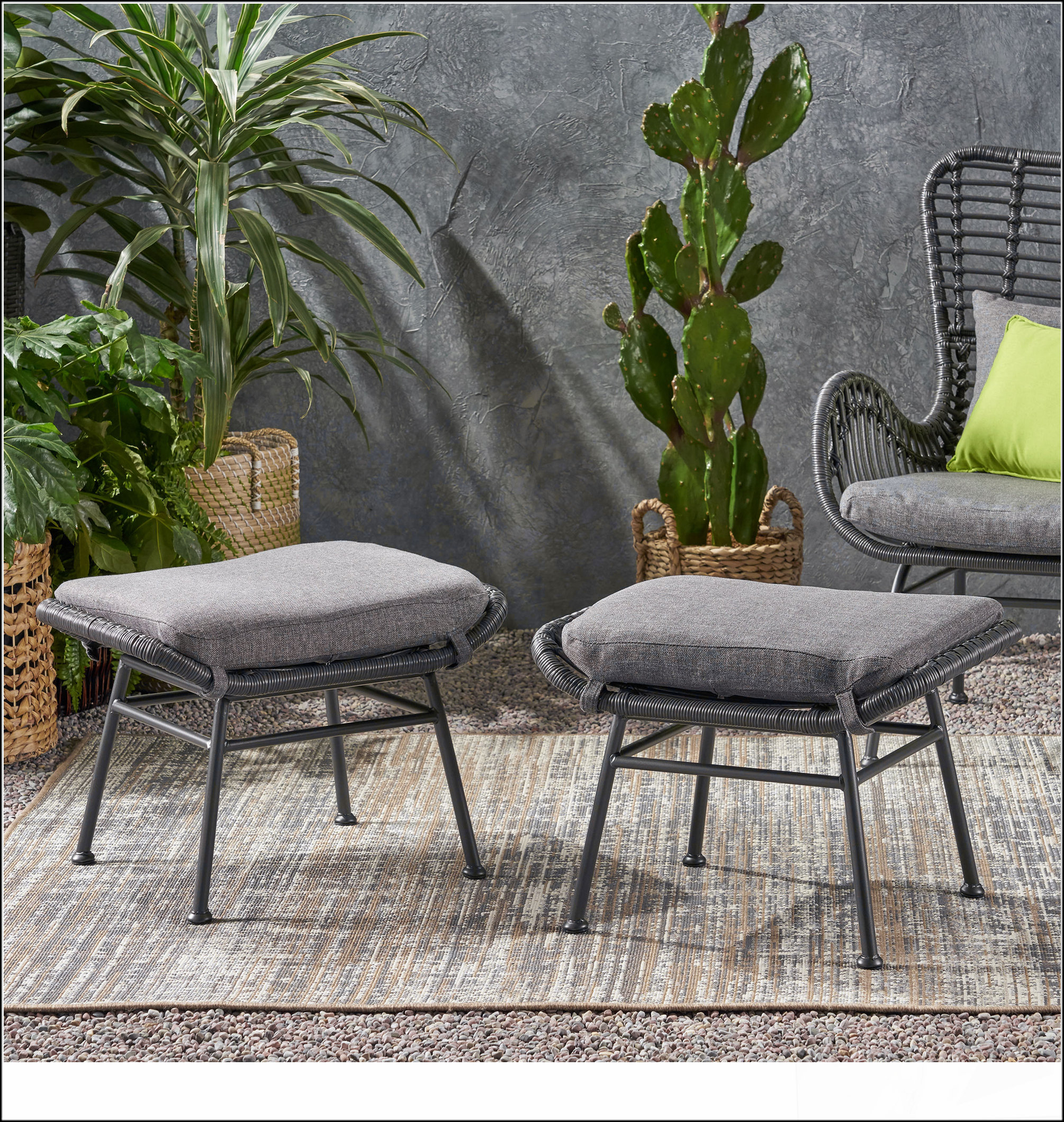 George Oliver Montana Light Faux Rattan Outdoor Patio Ottoman ...