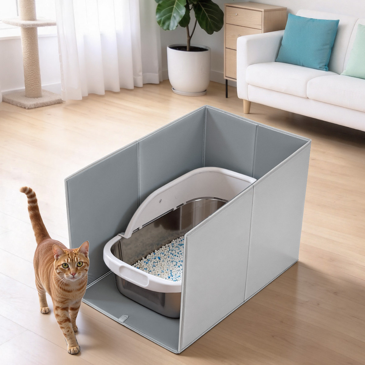 Tucker Murphy Pet™ Cat Litter Box Enclosure Splash Guard Large Foldable ...