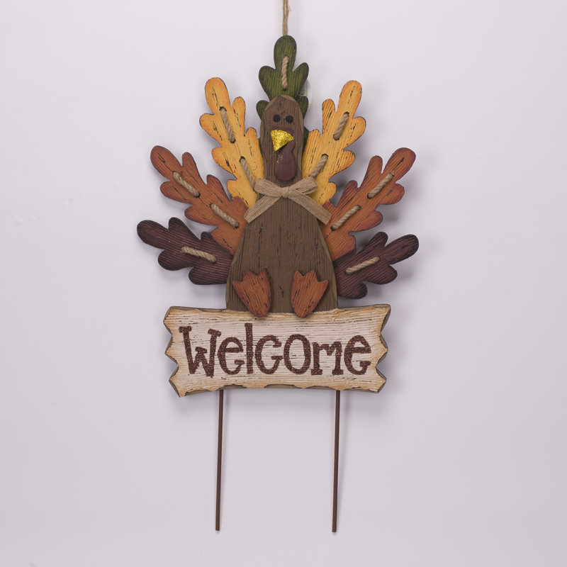 Glitzhome Burlap Wooden Autumn Turkey Welcome Sign & Reviews | Wayfair