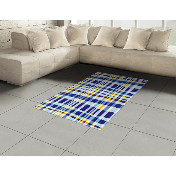 Ebern Designs Cynamon Flatweave Yellow/Blue Rug | Wayfair.co.uk