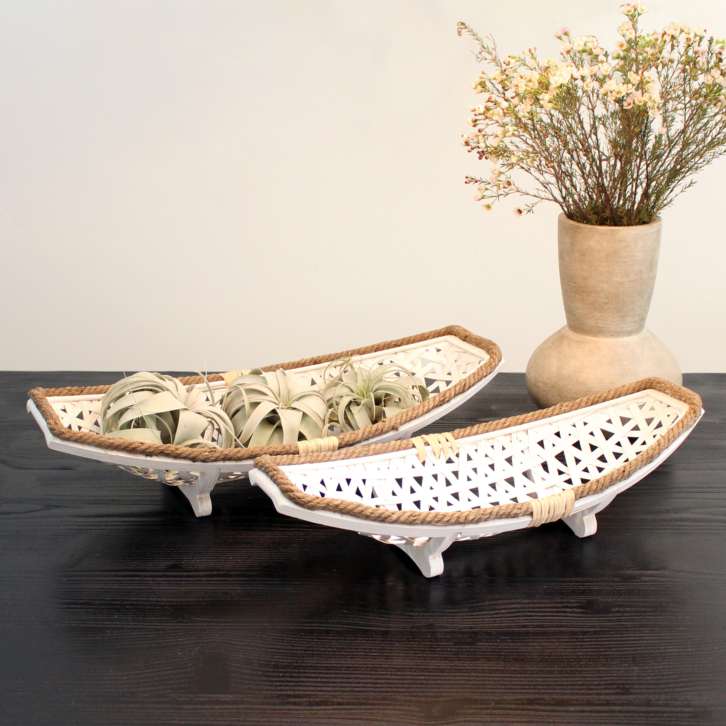 Breakwater Bay Luna Metal Boho Rattan Weaved Tabletop Set | Wayfair