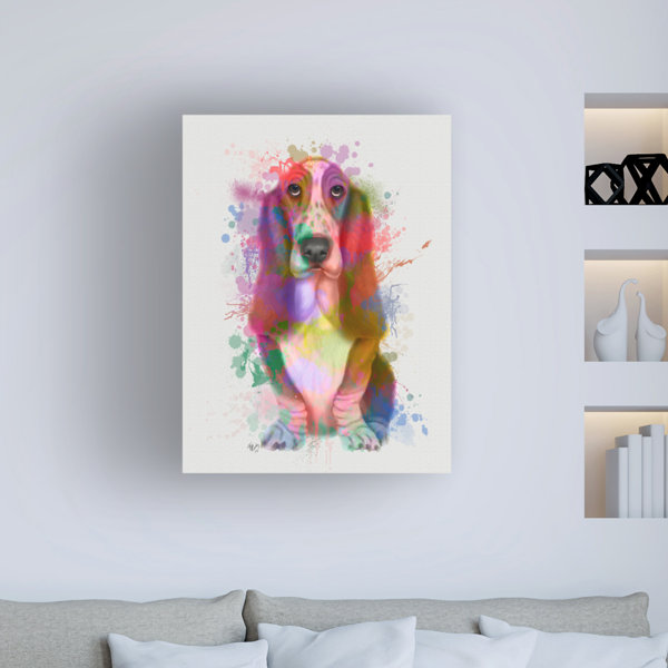 Trinx Basset Hound Rainbow Splash On Canvas by Fab Funky Print ...