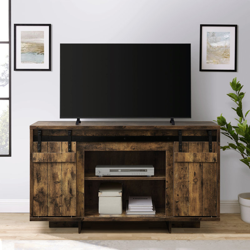 Plethoria La Habra Rustic Oak TV Stand With 2 Barn Doors | Wayfair