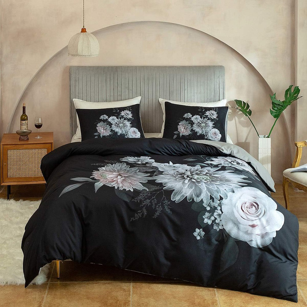 Nayoroom W-HSHD Black Feather Printed Colorful Duvet Cover Set | Wayfair