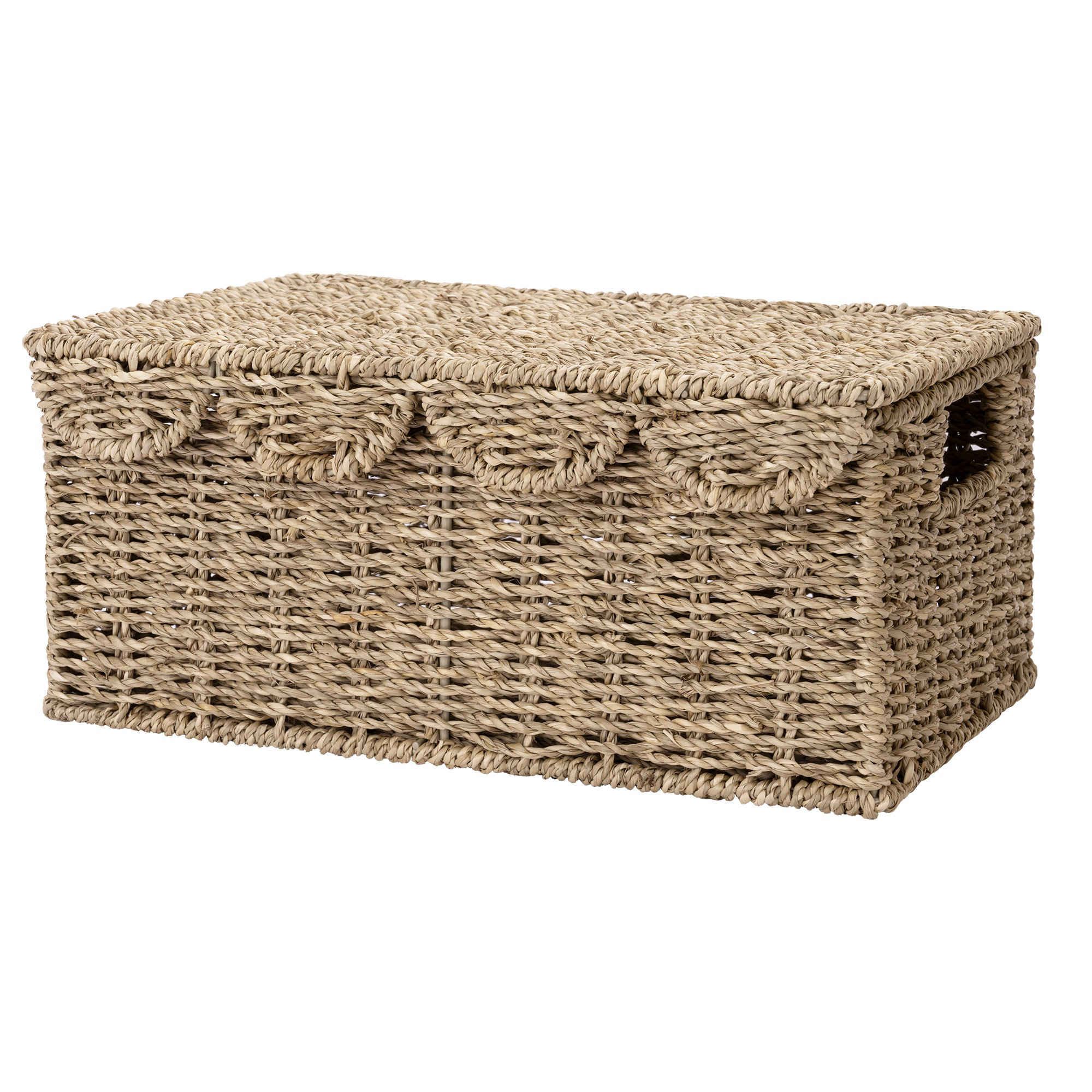 StorageWorks Scalloped Edge Wicker Basket with lid, Wicker Storage ...