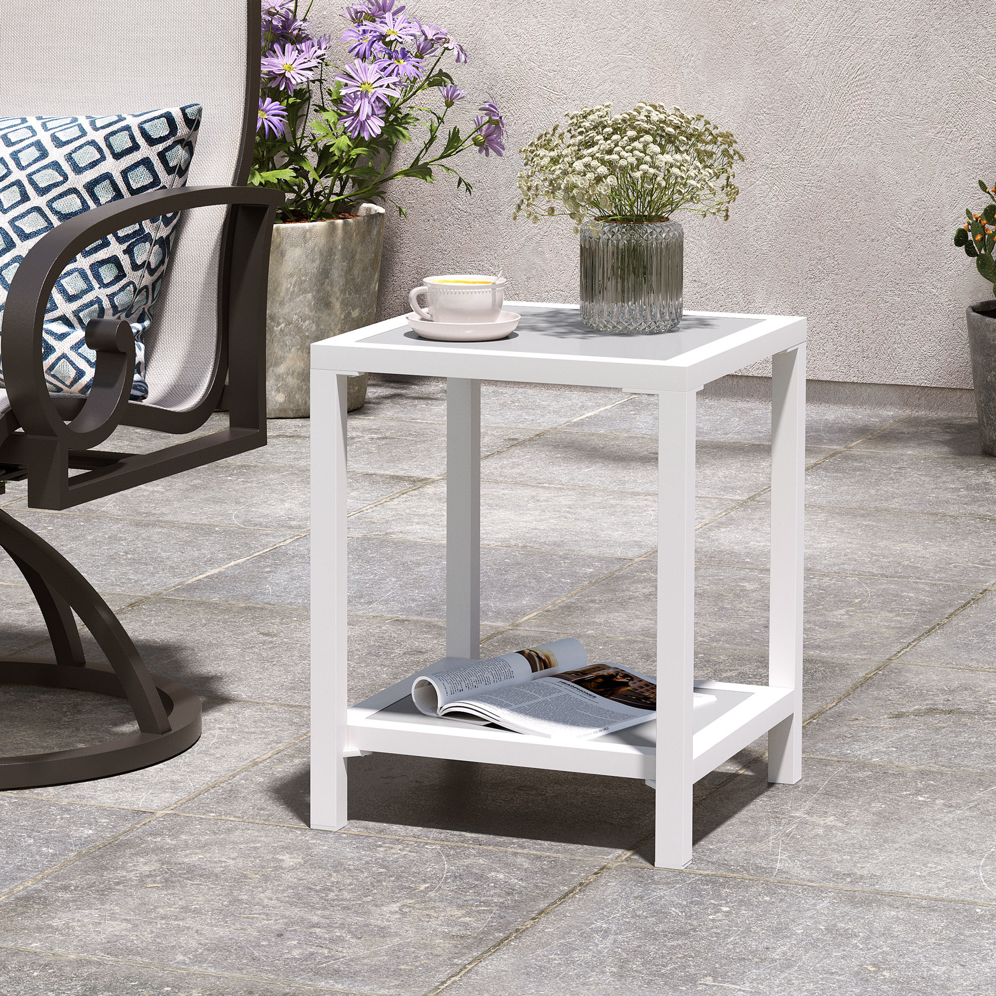 Ebern Designs Patio End Table Outdoor Aluminum Side Table & Reviews ...