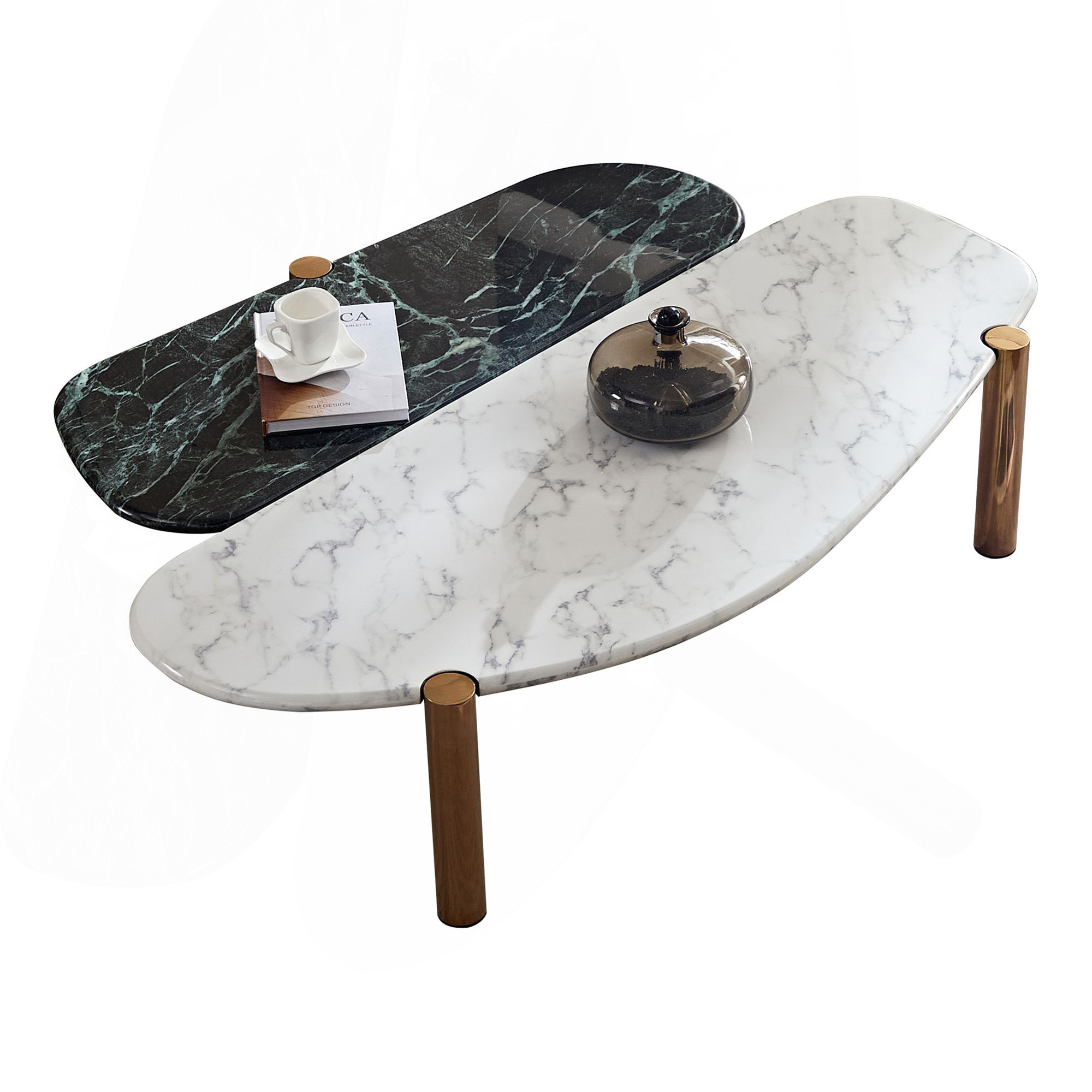 Latitude Run® Faux Marble Accent Coffee Table - Gold Metal Legs ...