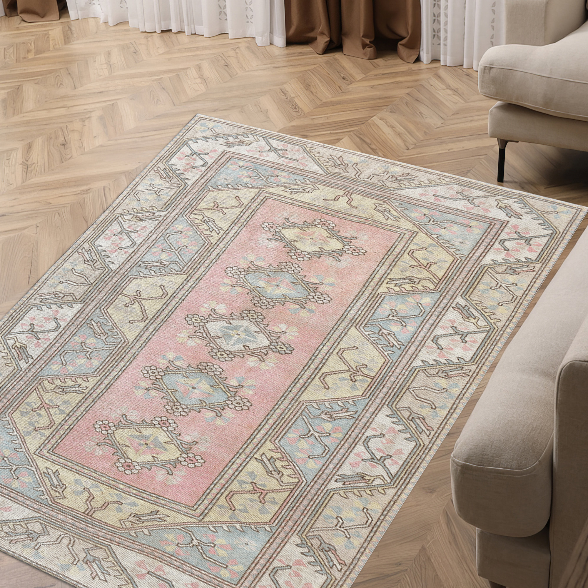 kayra export Floral Motif Non Woven Thin Type Printed Rug with Vibrant ...