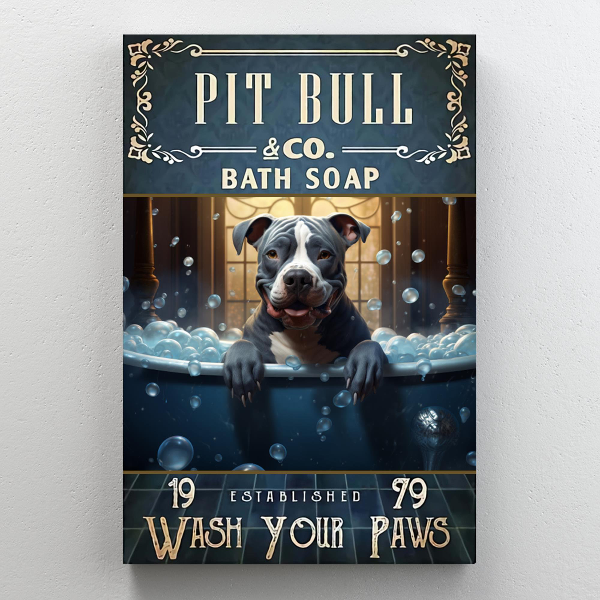 Trinx Krech Pit Bull Bath Soap On Canvas Graphic Art | Wayfair
