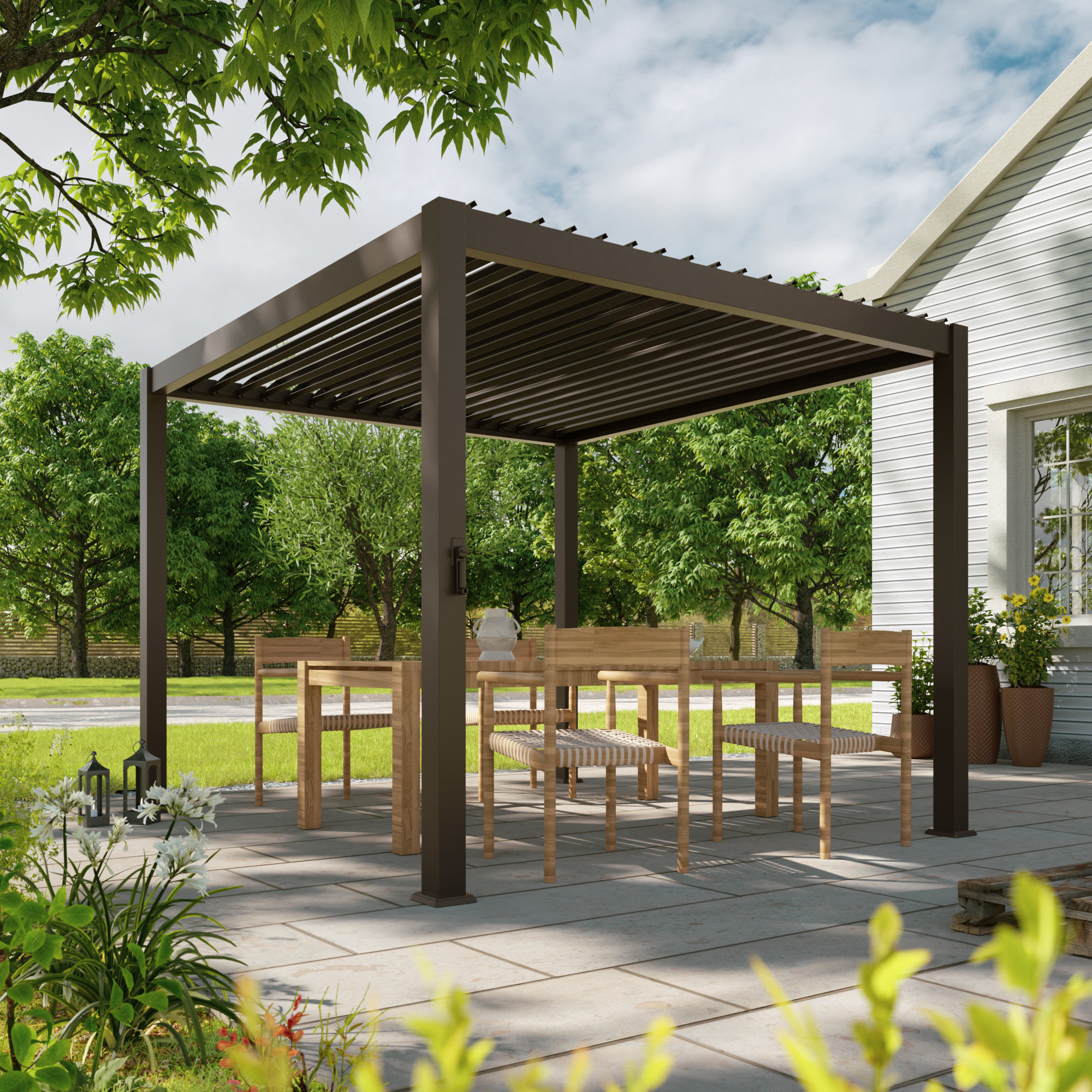 Bonosuki Metal Frame Freestanding Patio Pergola Outdoor Louvered Roof ...