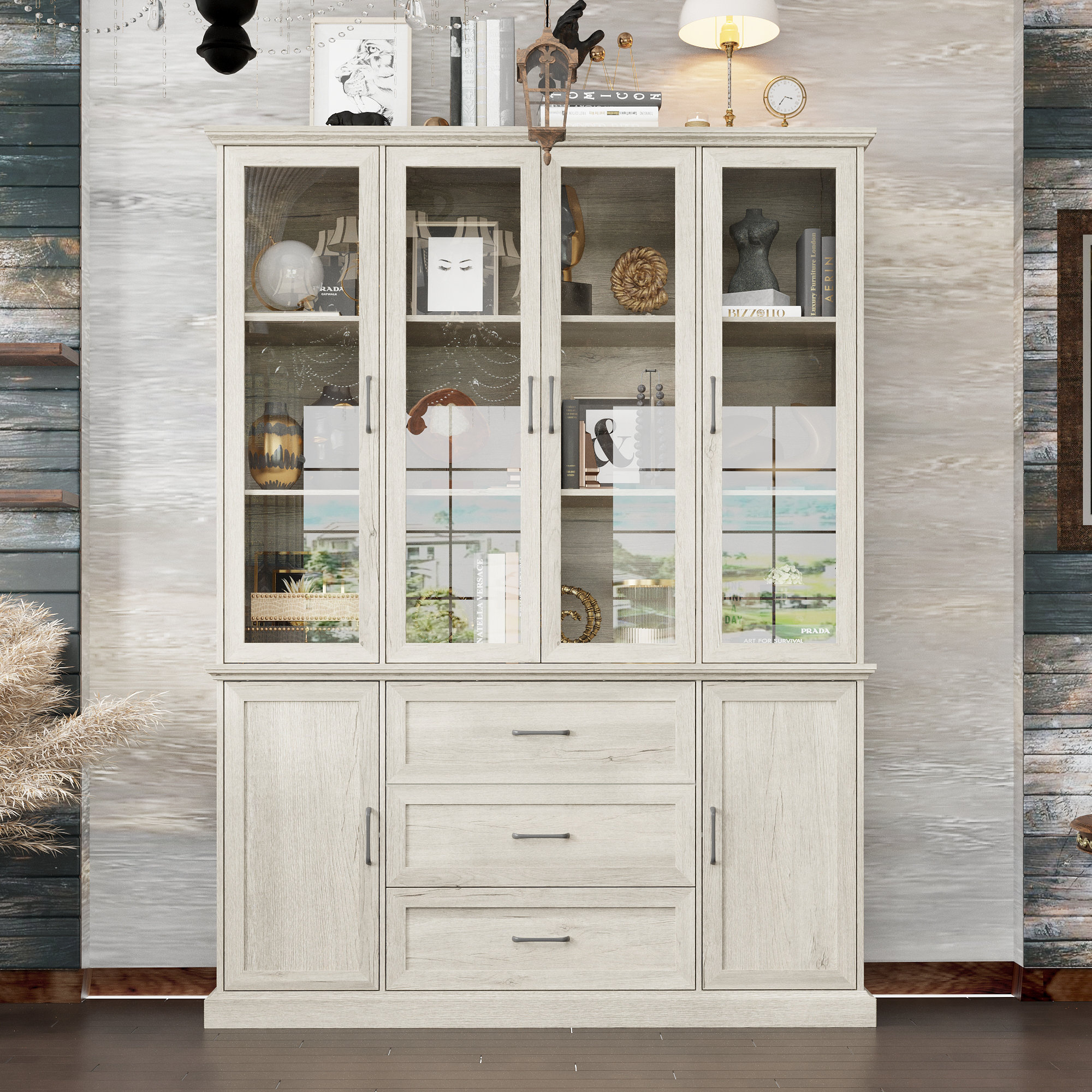 Laurel Foundry Modern Farmhouse 3 Drawer Display Case Curio Cabinet ...