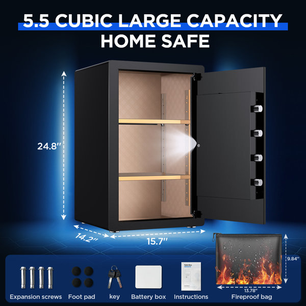 Besafety 5.55 Cuft Large Safe Box, Digital Keypad Home Safe With ...