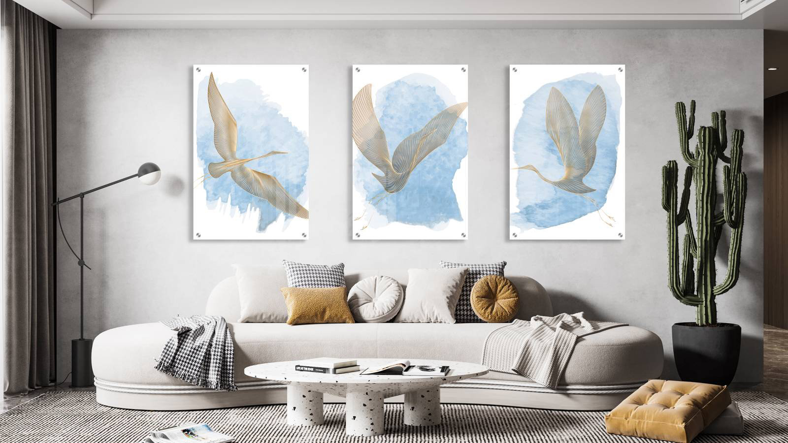 UniQstiQ Cranes Pattern Set of 3 Prints Modern Wall Art Modern Artwork ...