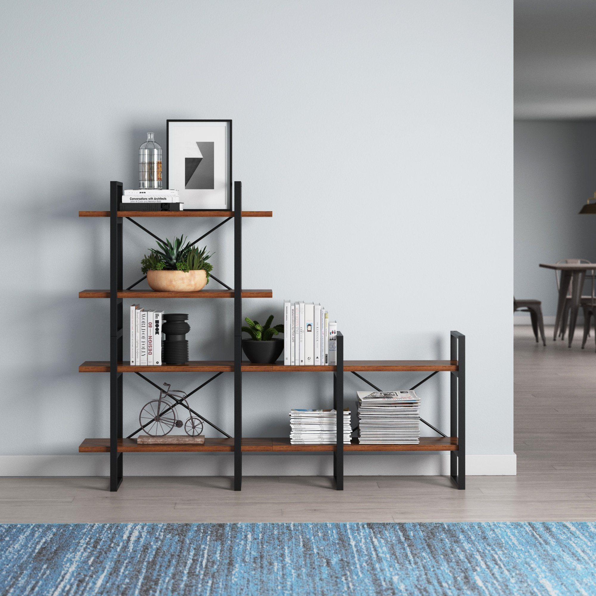 17 Stories Bjartmar 56.69" H x 70.86" W Metal Etagere Bookcase | Wayfair