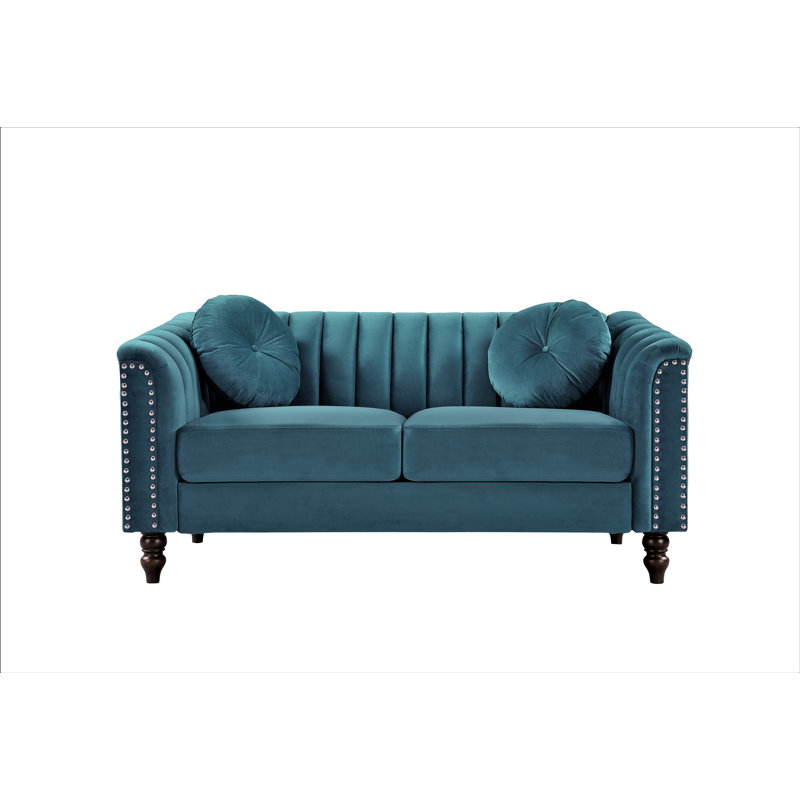 House of Hampton® Drevion 61.4" Velvet Rolled Arm Chesterfield Loveseat ...