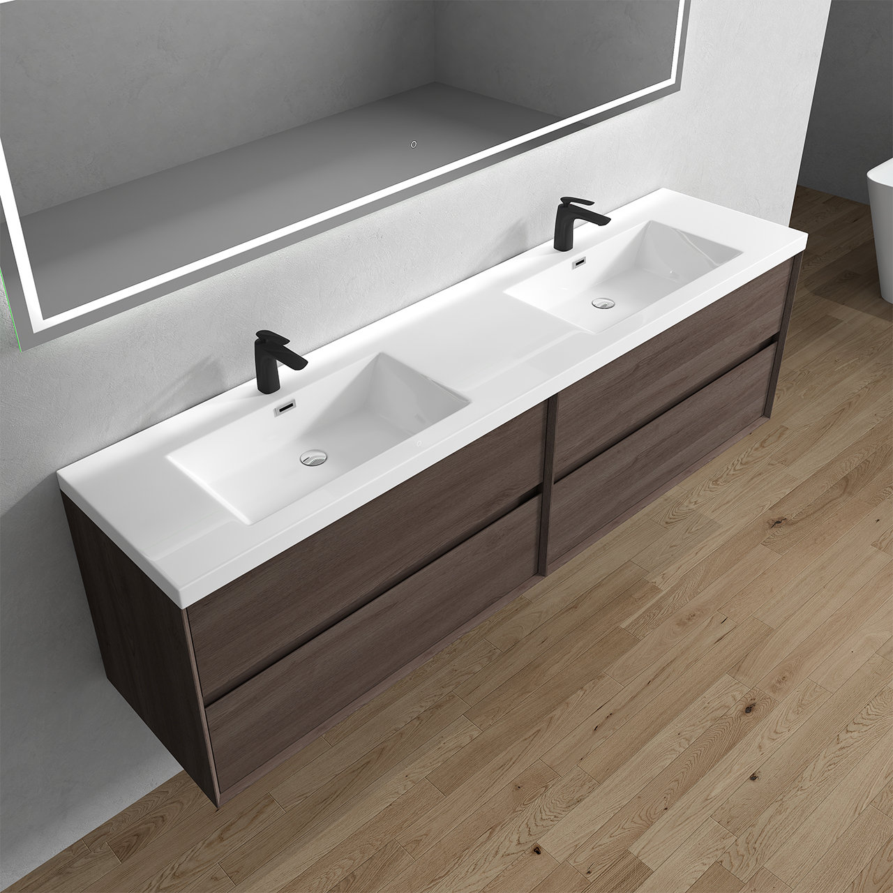Wade Logan Seavy 84" Wall-Mounted Double Bathroom Vanity Set & Reviews ...