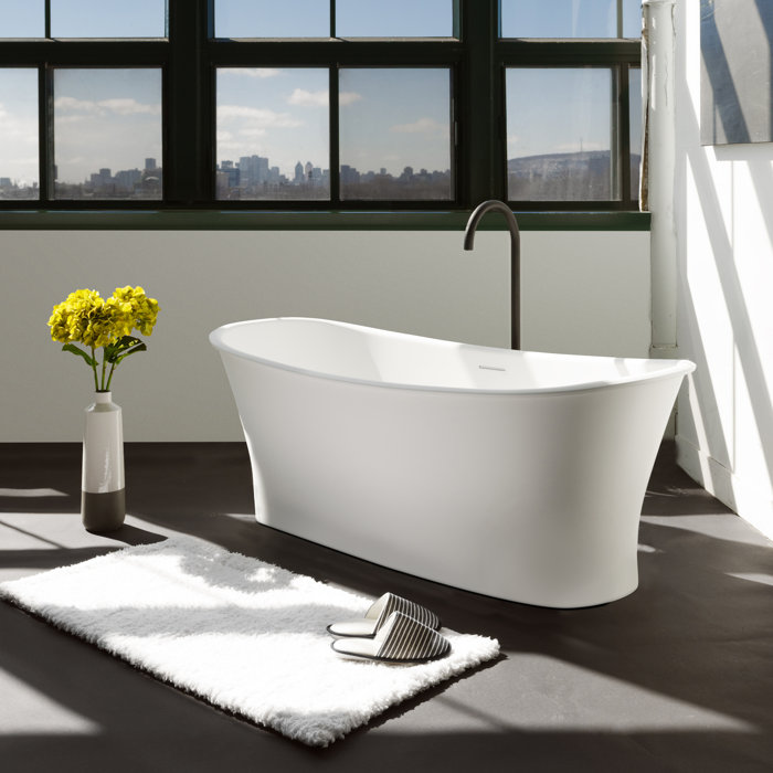 Wetstyle Cloud 62" x 29.875" Freestanding Soaking Solid Surface Bathtub ...