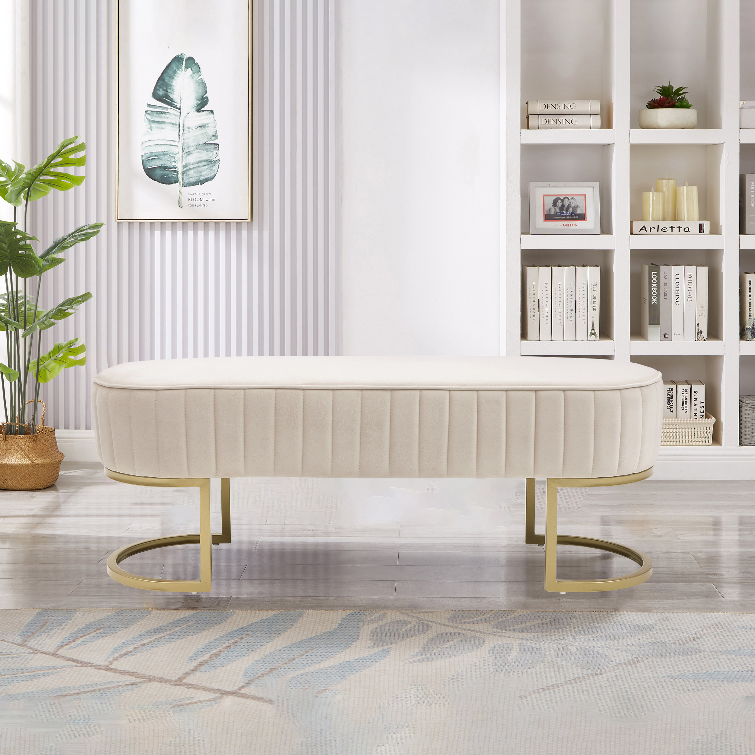 Everly Quinn 48" Wide Shoe Storage Bench Velvet Upholstered Bench ...