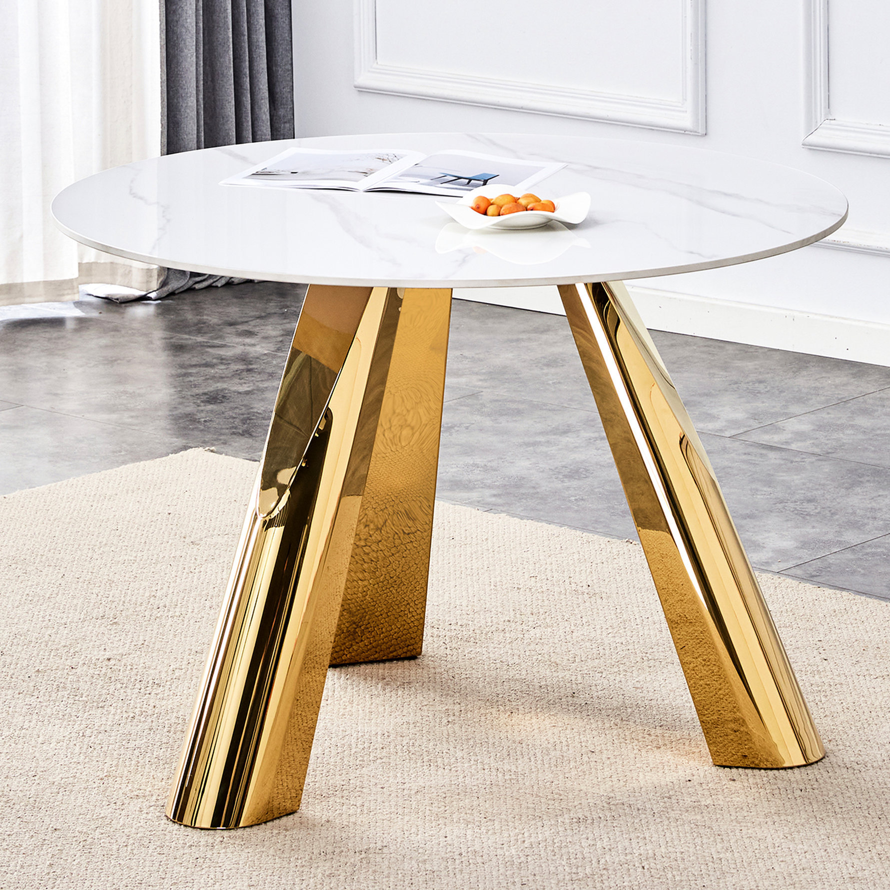 Mercer41 Table en pierre à grain de marbre blanc de 42 pouces avec base ...