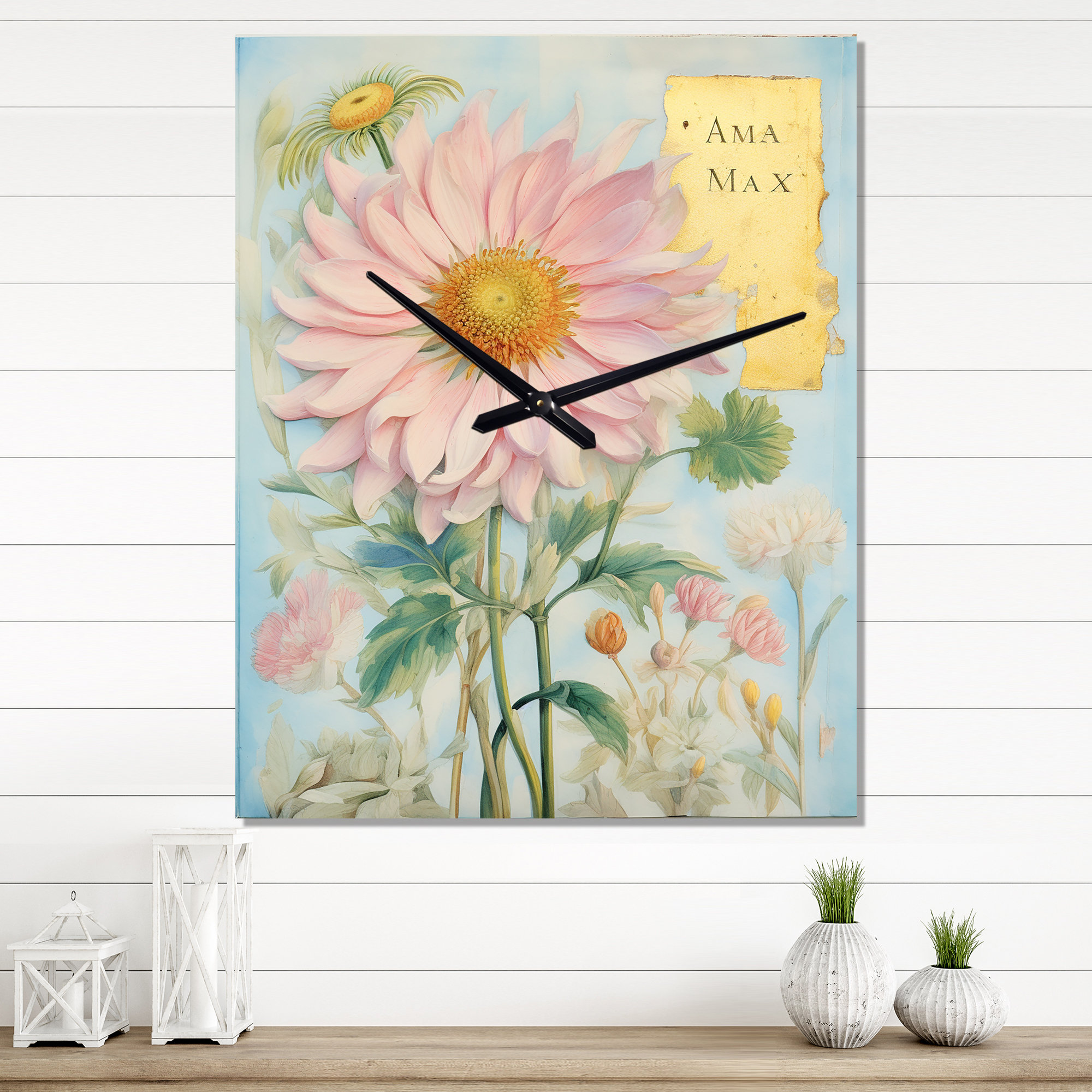 Design Art Pink Daisy Vintage Collage - Daisy Vintage Wall Clock | Wayfair