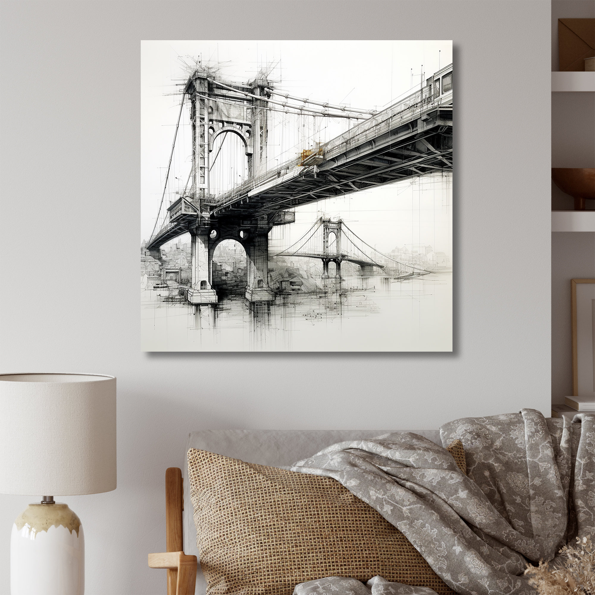 Millwood Pines Analytic Drawing Of A Bridges - Bridges Canvas Wall Art ...