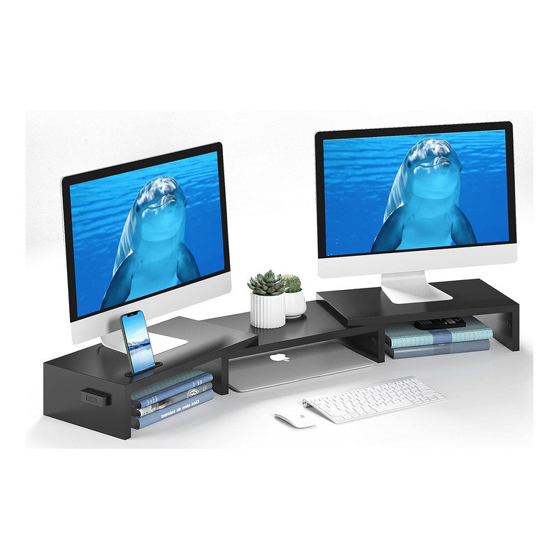 Ivy Bronx Dual Monitor Stand Riser with Phone Holder,Adjustable Length ...