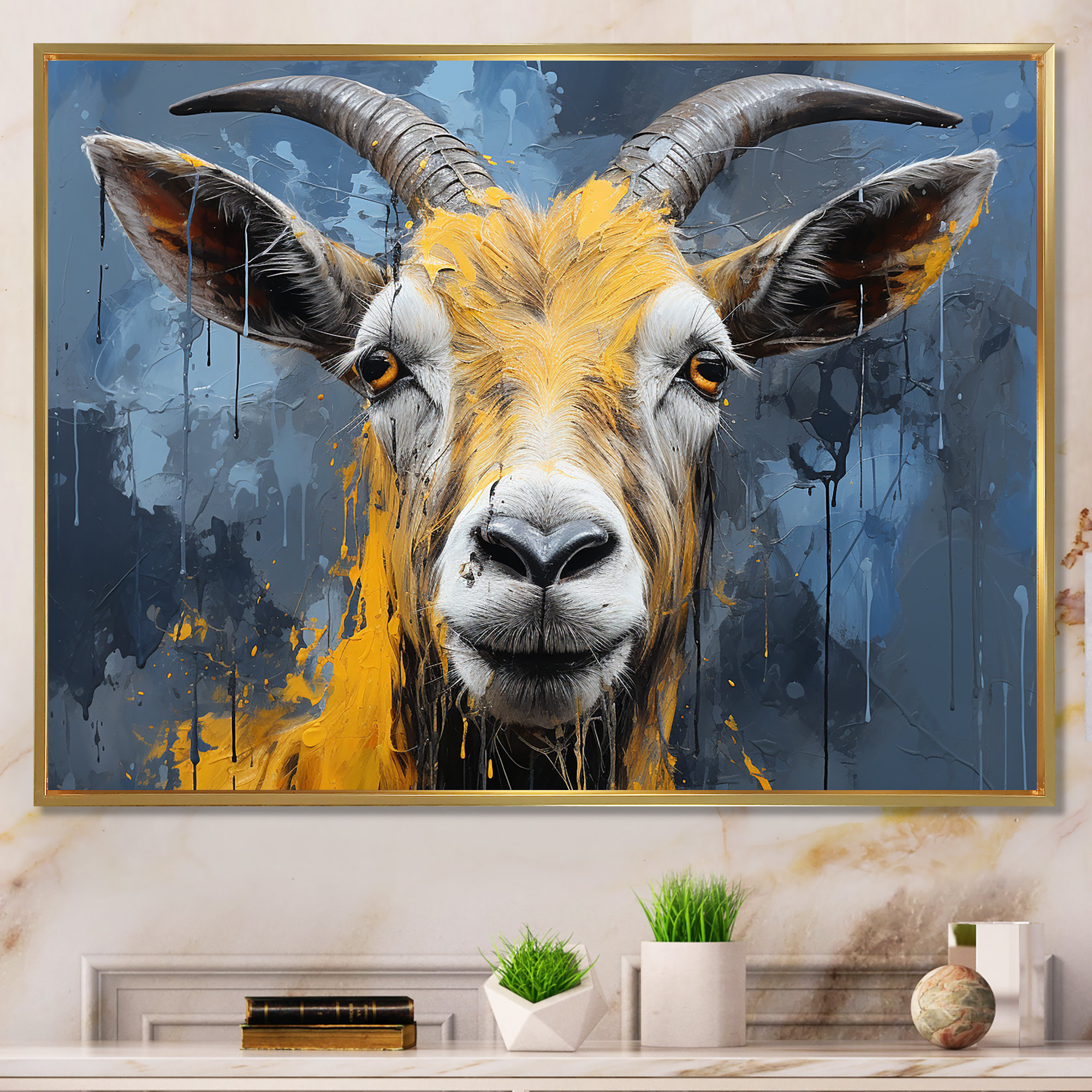 August Grove® Yellow And Blue Goat Meadow Wondering Portrait III - Goat ...