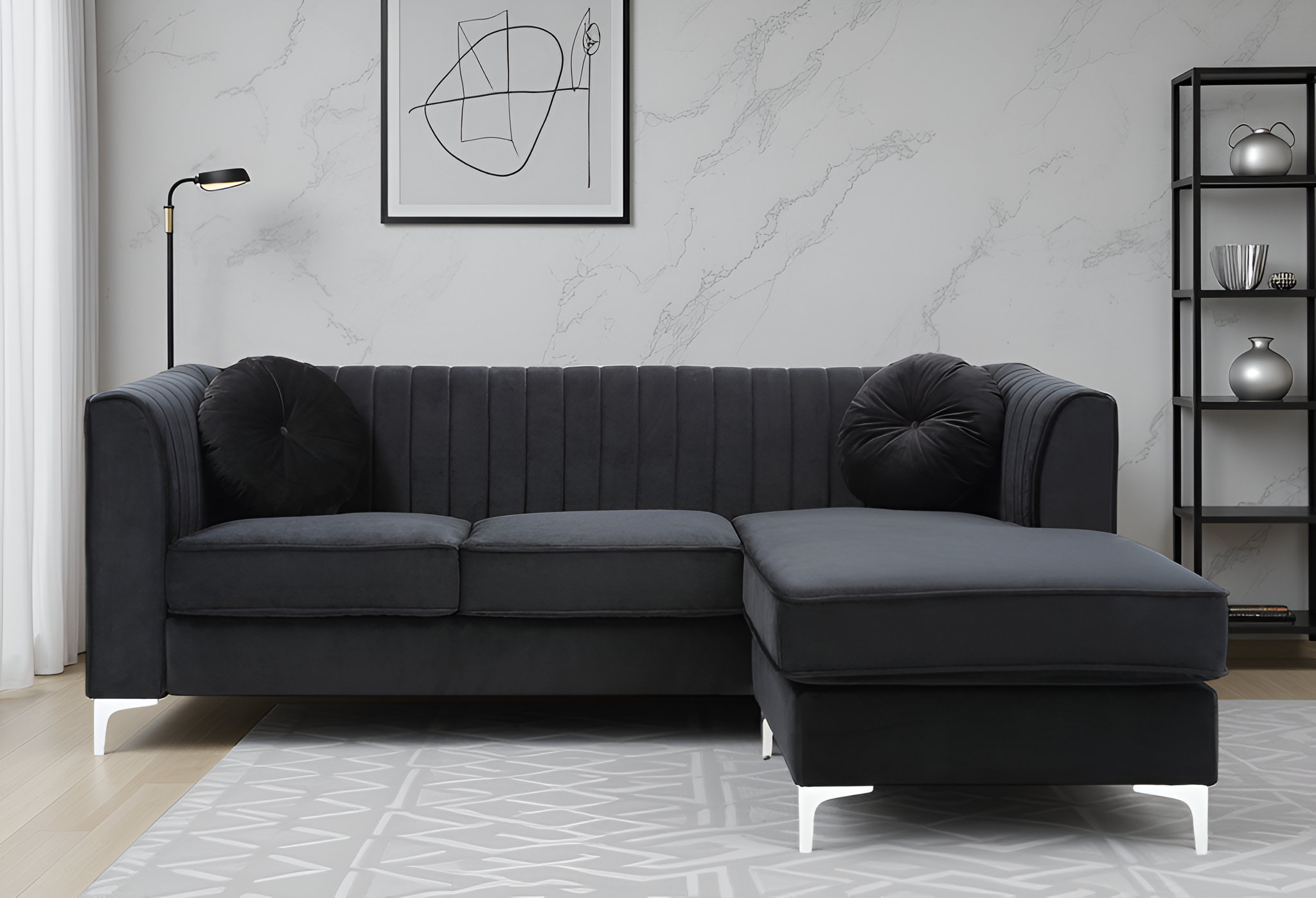 Mercer41 Tetouan Velvet Microsuede Sofa Chaise - Wayfair Canada