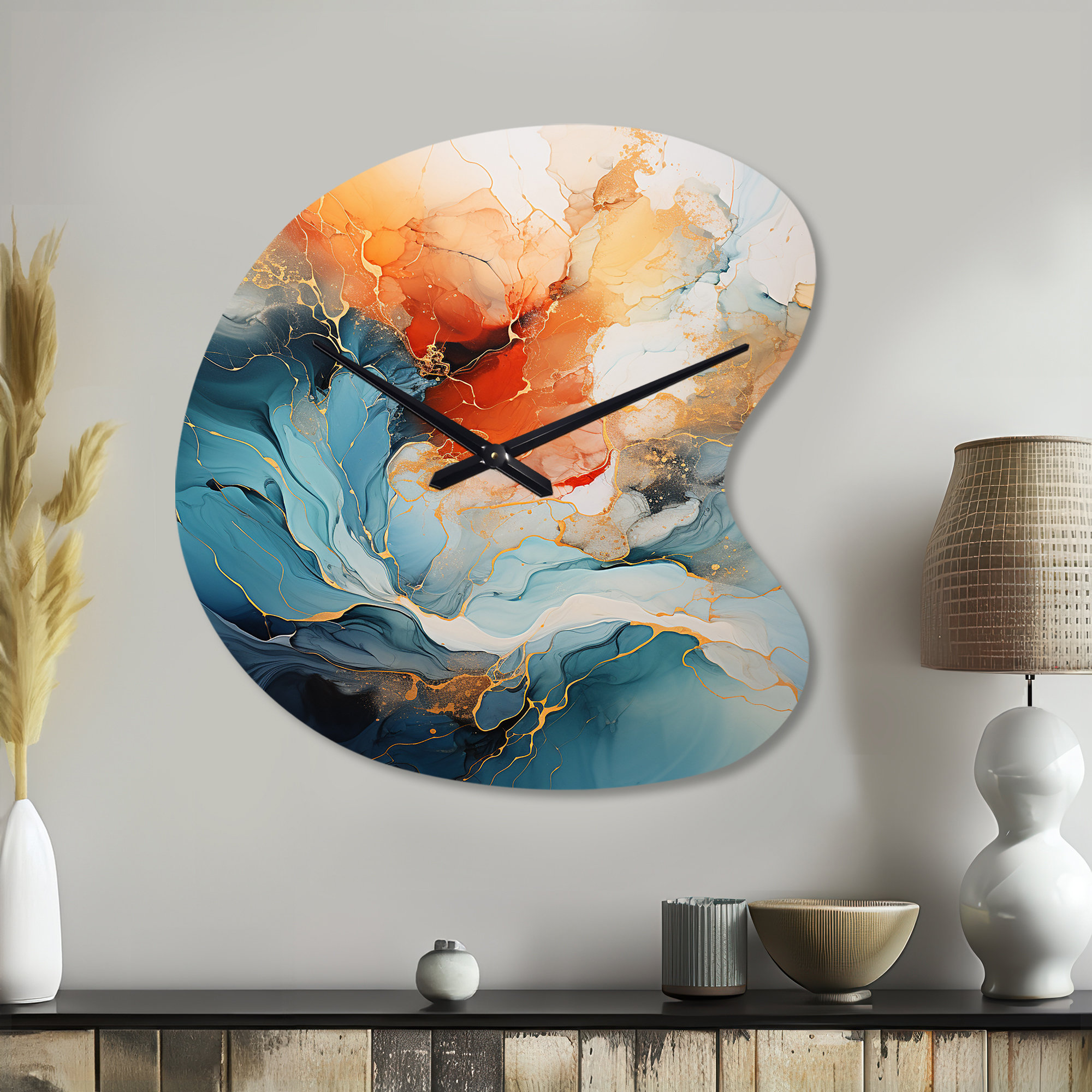 Design Art Teal Orange Bold Abstract Flow Collage II - Asymmetrical ...