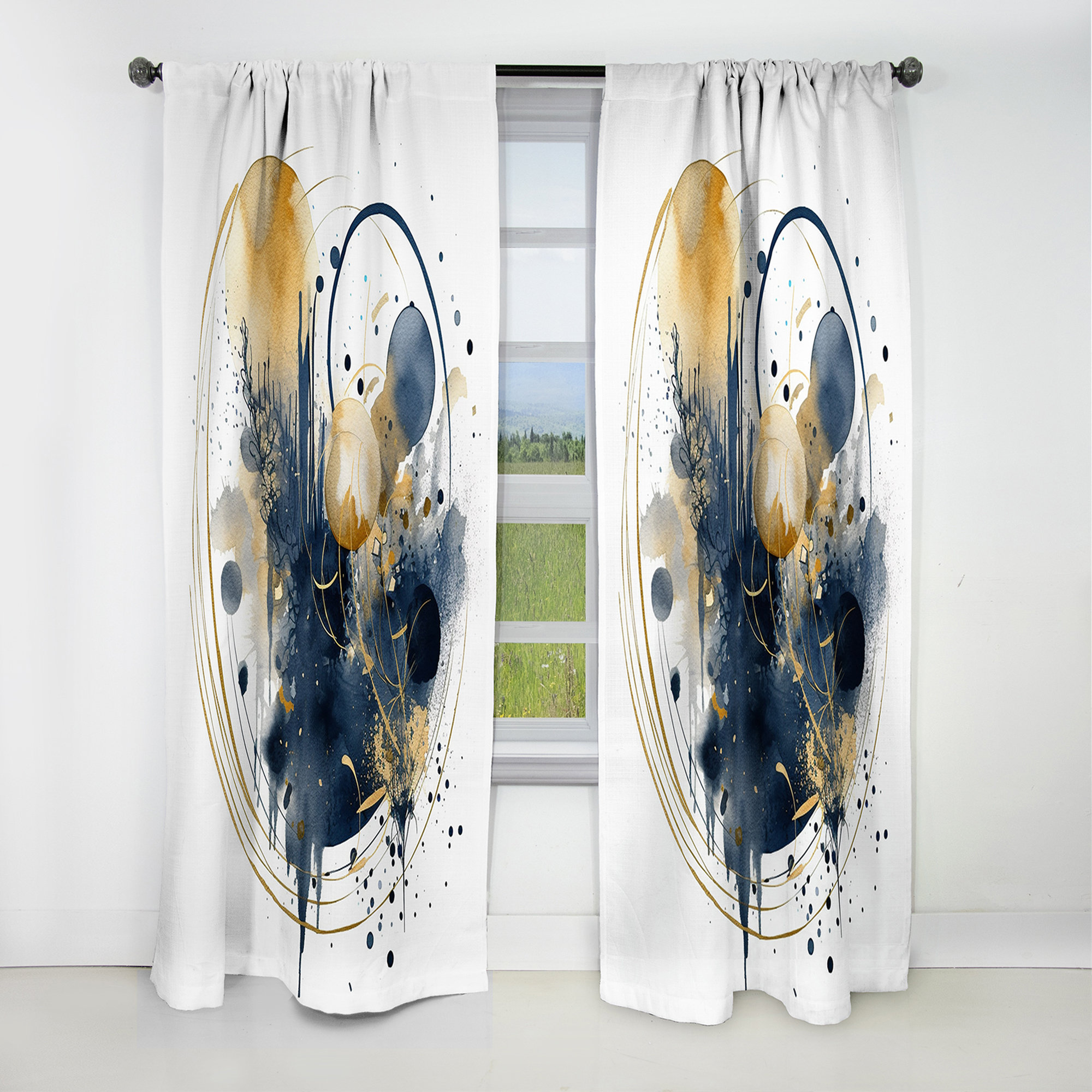 Everly Quinn Blue Yellow Minimalism Fluidity I - Minimalism Curtain ...