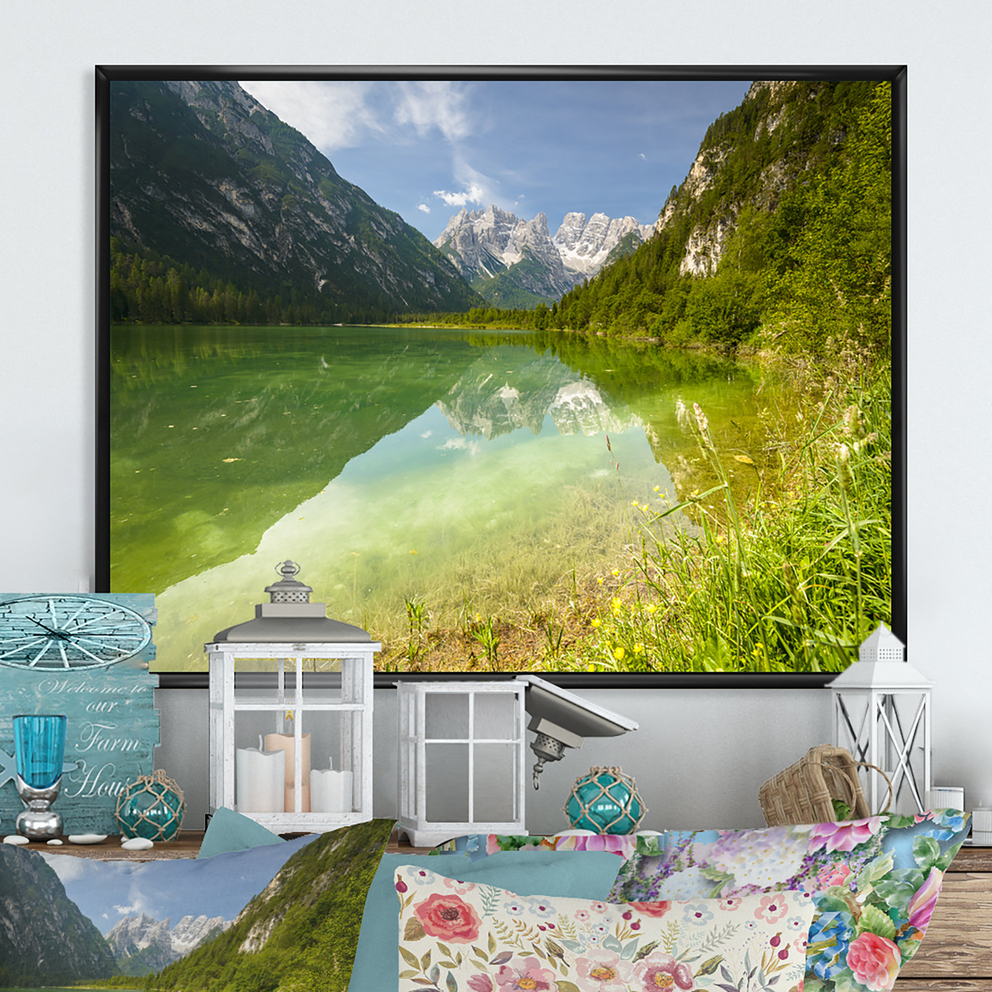 Millwood Pines Beautiful Lake In Summer - Floater Frame Print on Canvas ...