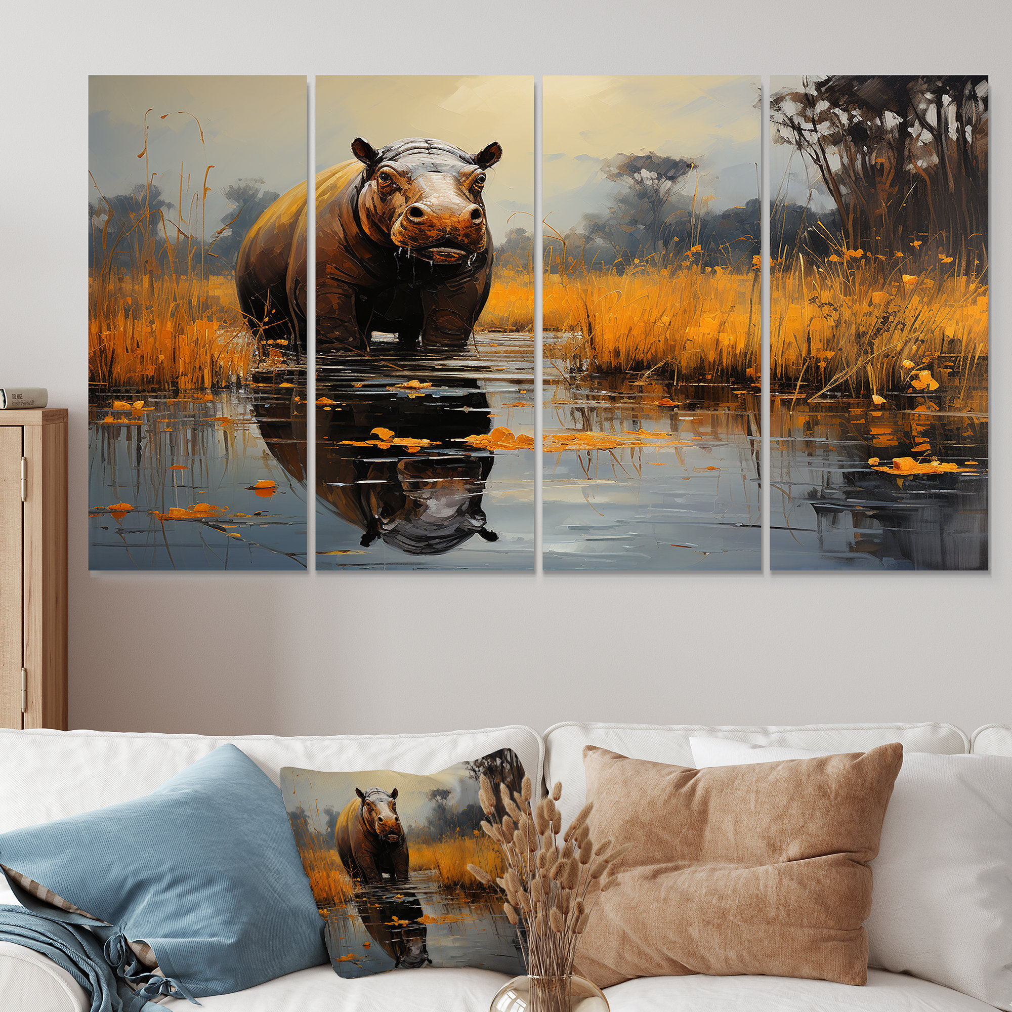 Winston Porter Hippo The Savanna King IV - Hippopotamus 4 Piece Wall ...